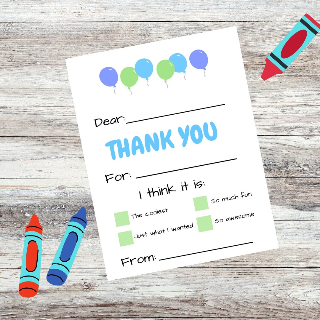 Printable Fill-in-the-blank Thank You Cards for Boys: Blue & Green ...