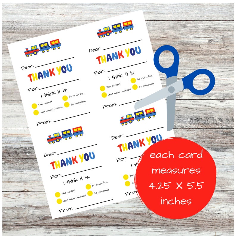 Printable Kids Train Fill in the Blank Thank You Notes: Birthday ...