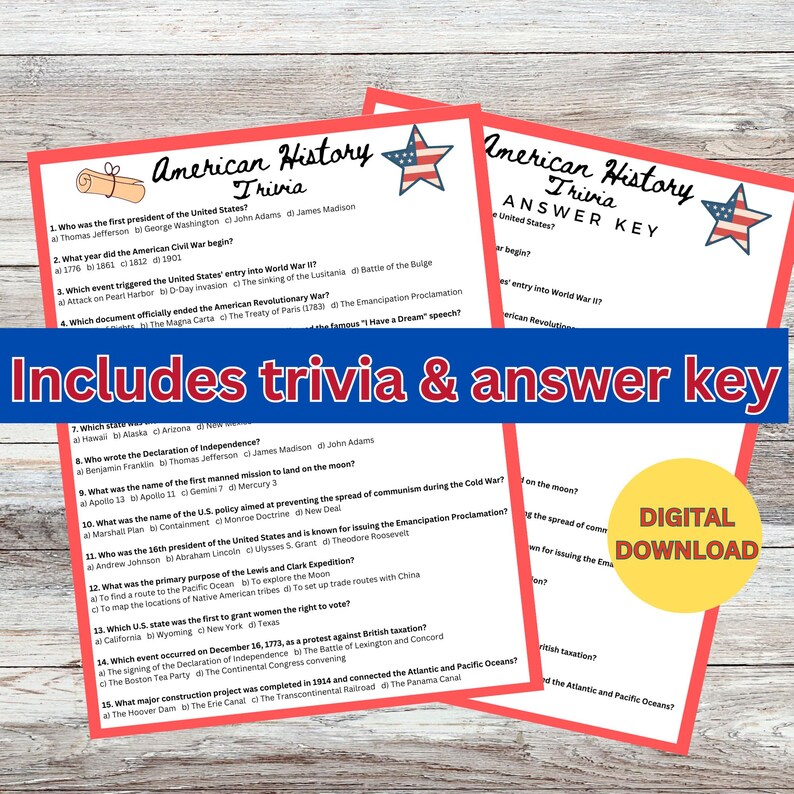 American History Trivia Game, US History Quiz, American Trivia Quiz ...