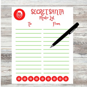 Secret Santa Gift Exchange Questionnaire, Secret Santa List, Christmas ...