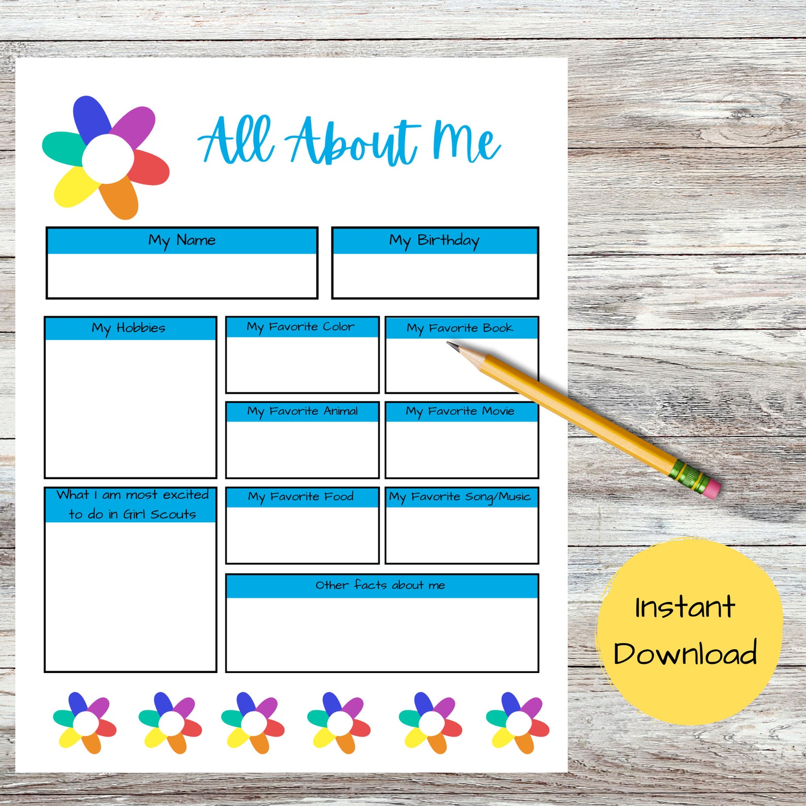 Printable Daisy Girl Scout All About Me; New Troop Member All About Me ...