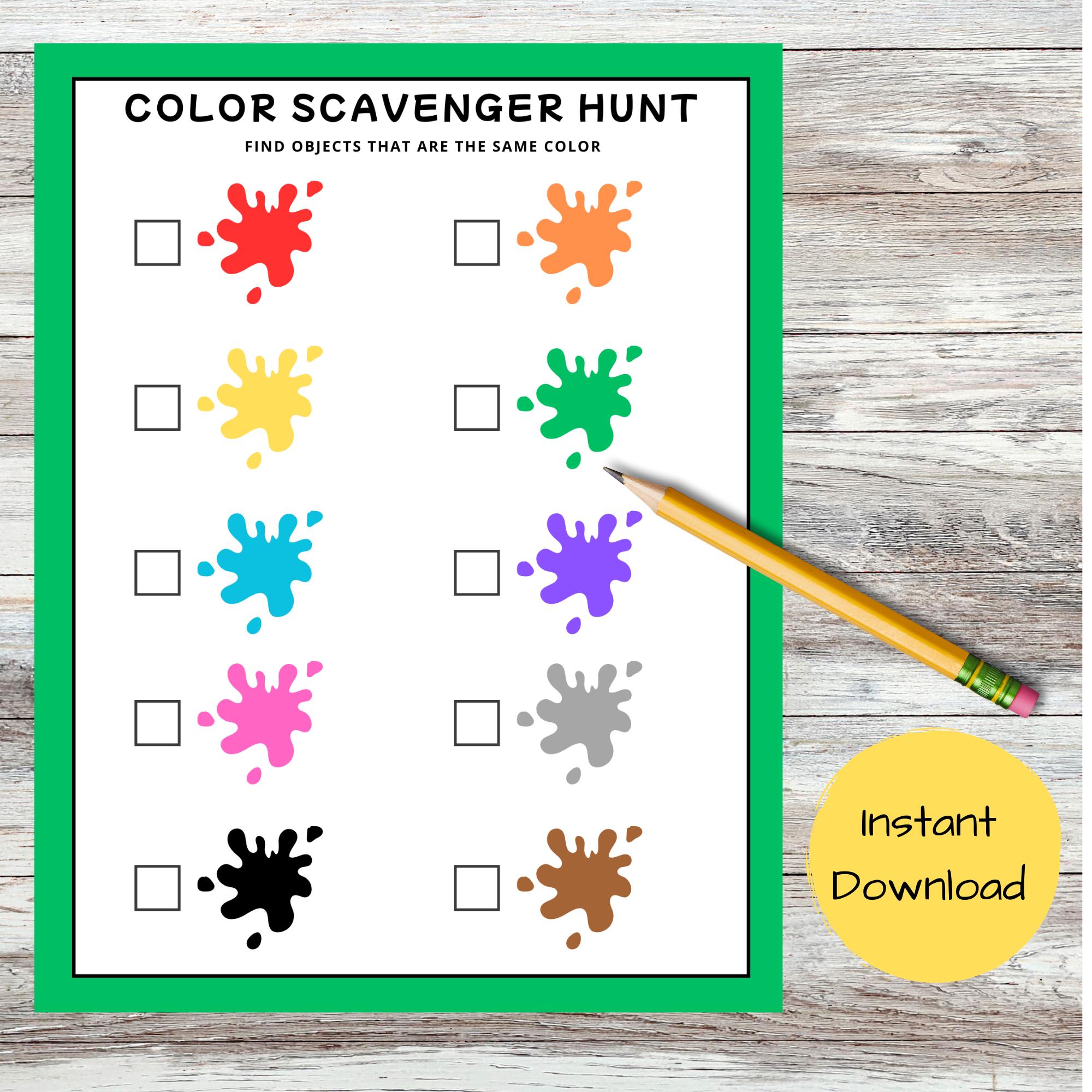 Color Scavenger Hunt Printable - Color Learning Game, Preschool ...