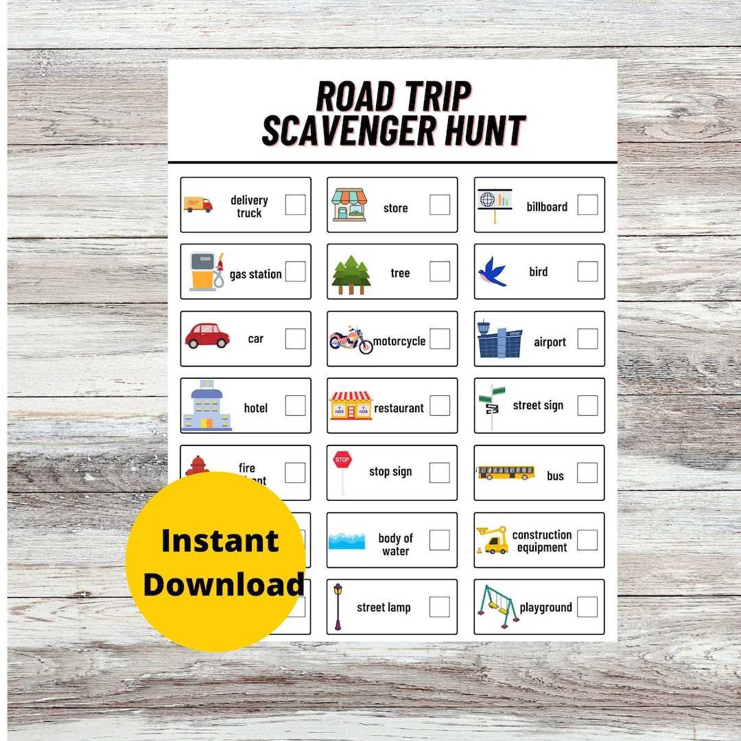 Road Trip Scavenger Hunt Printable Scavenger Hunt for Kids Travel Game ...