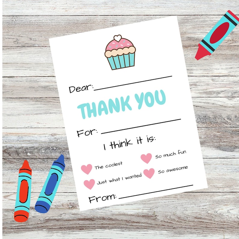 Printable Fill in the Blank Kids Thank You Cards, Thank You Kids ...