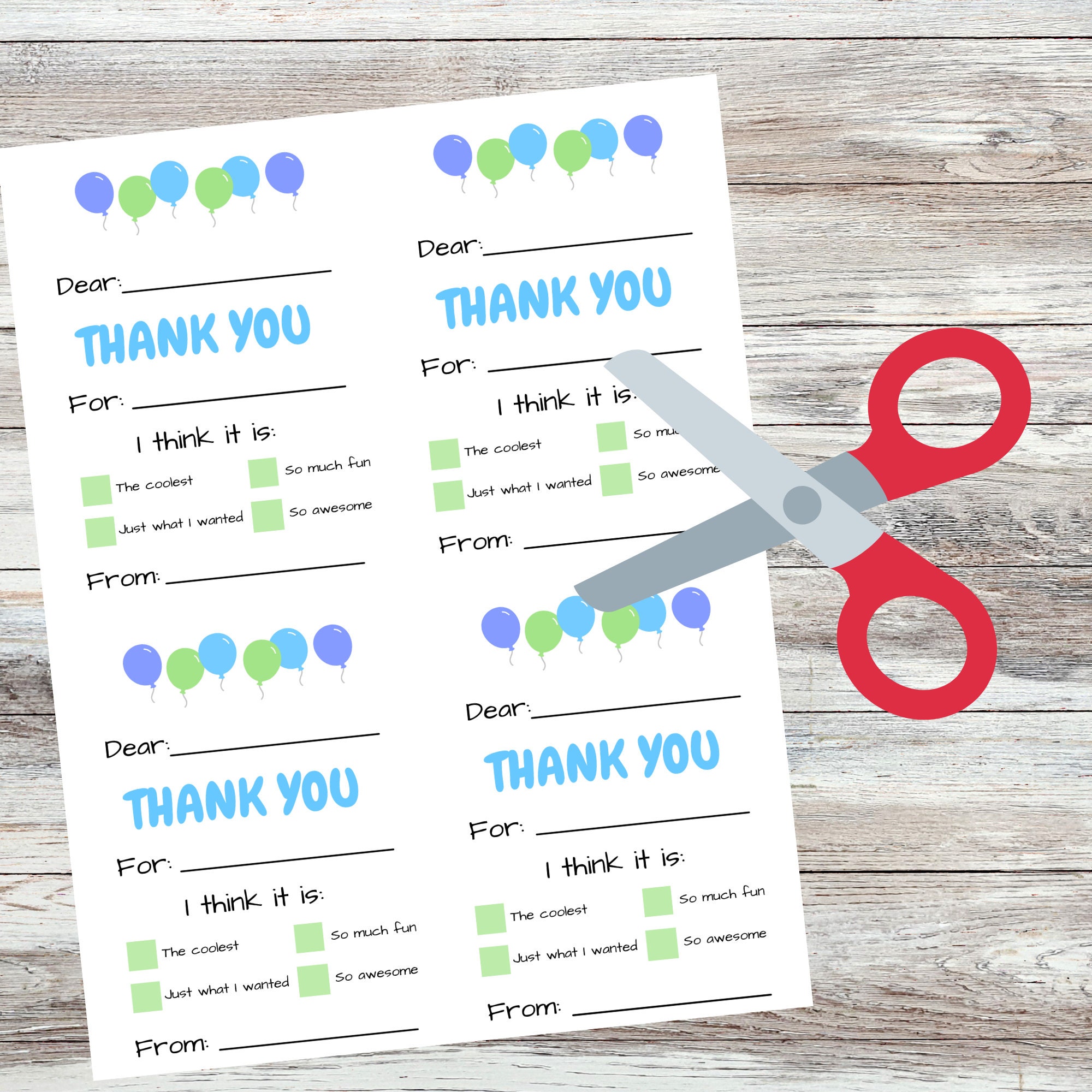 Printable Fill-in-the-blank Thank You Cards for Boys: Blue & Green ...