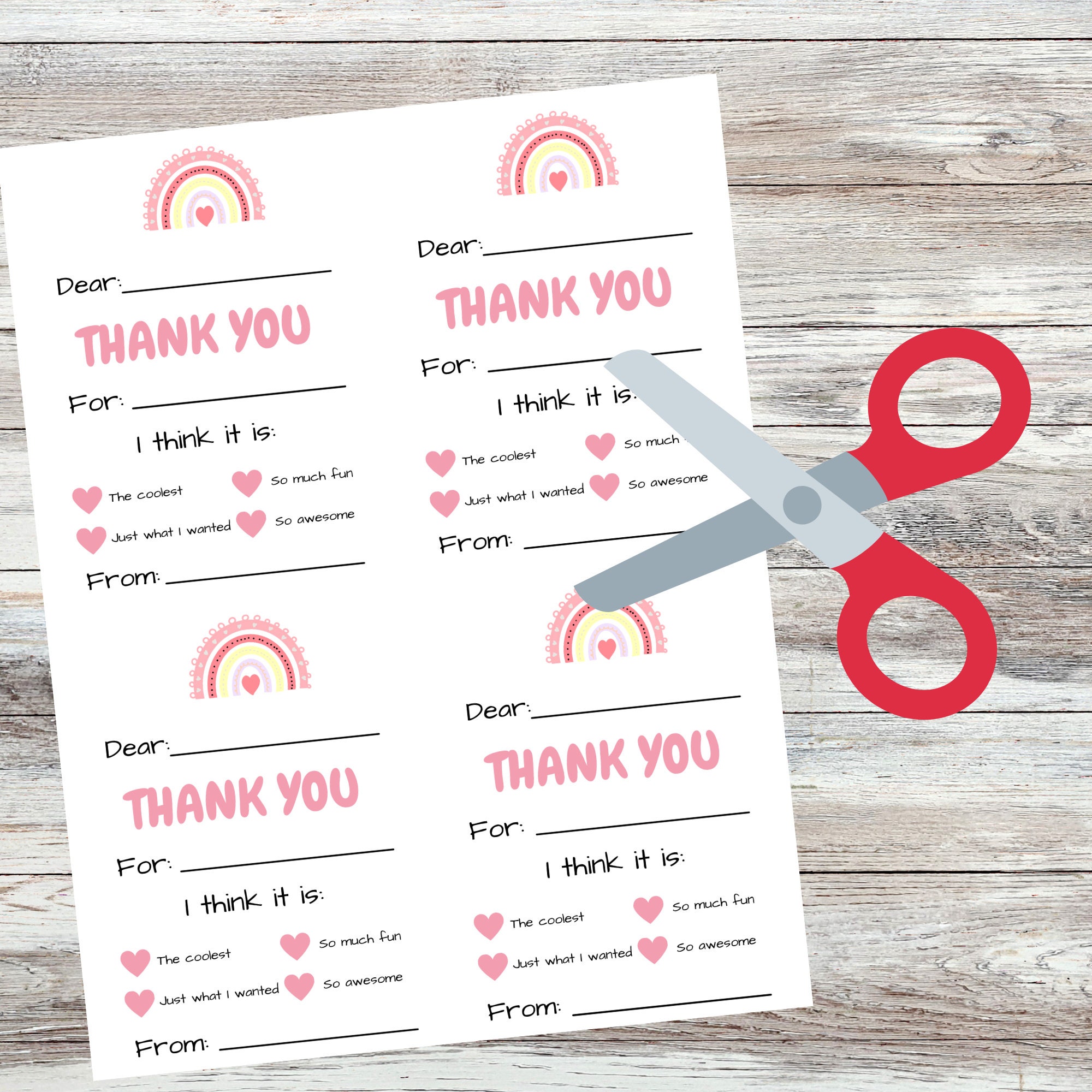 Printable Pink Kids Thank You Cards - Fillable Birthday Party Notes for ...