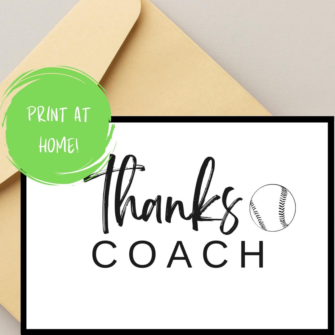 Printable Baseball Coach Thank You Card | DIY Foldable 5x7 Card ...
