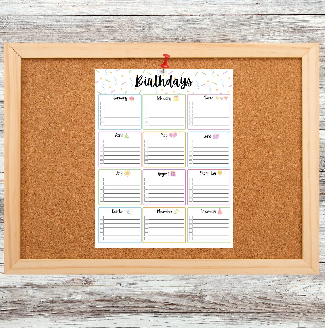 Birthday Tracker Printable; Pastel Birthday Tracker by Month, Birthday ...