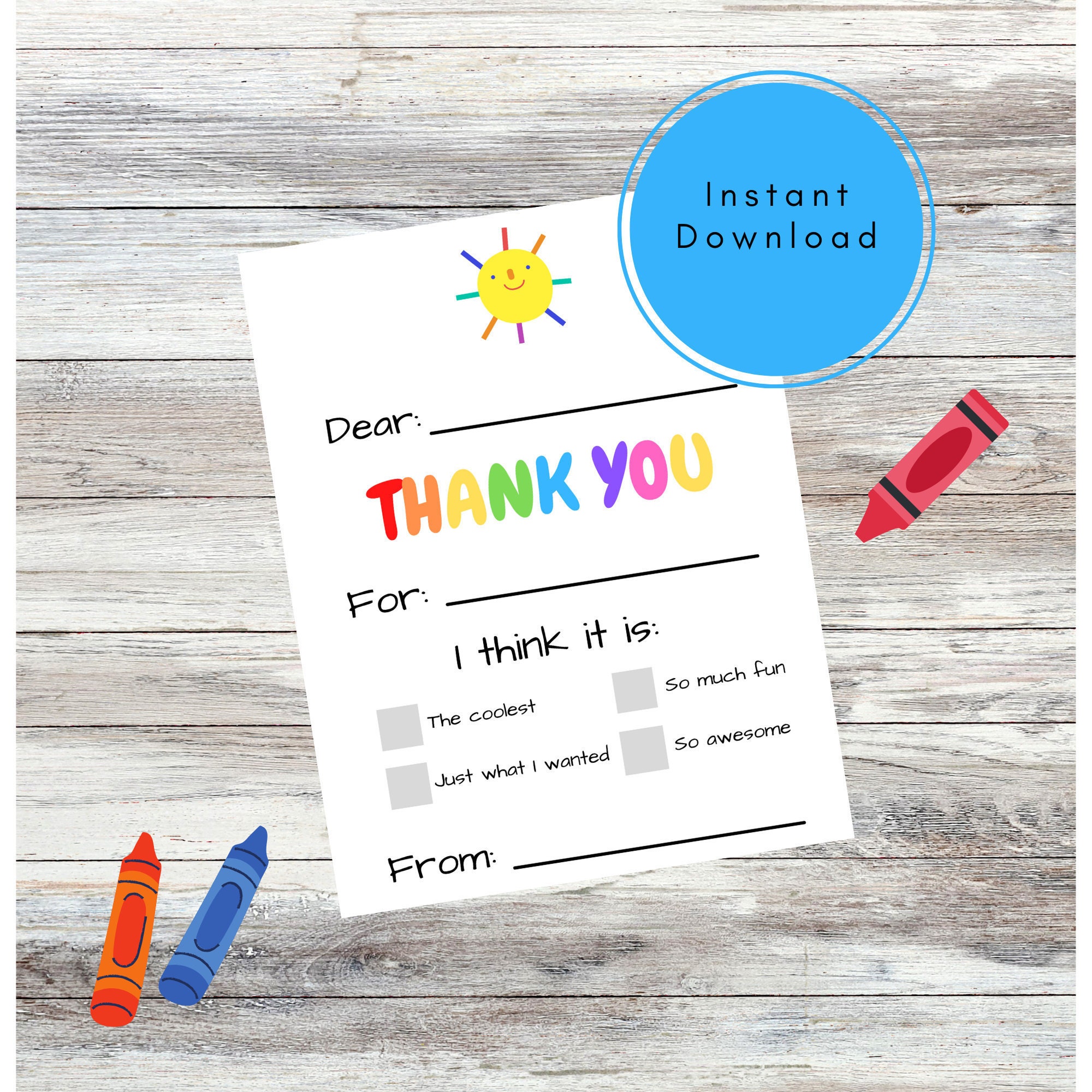 Printable Fill in the Blank Kids Thank You Cards, Thank You Kids ...