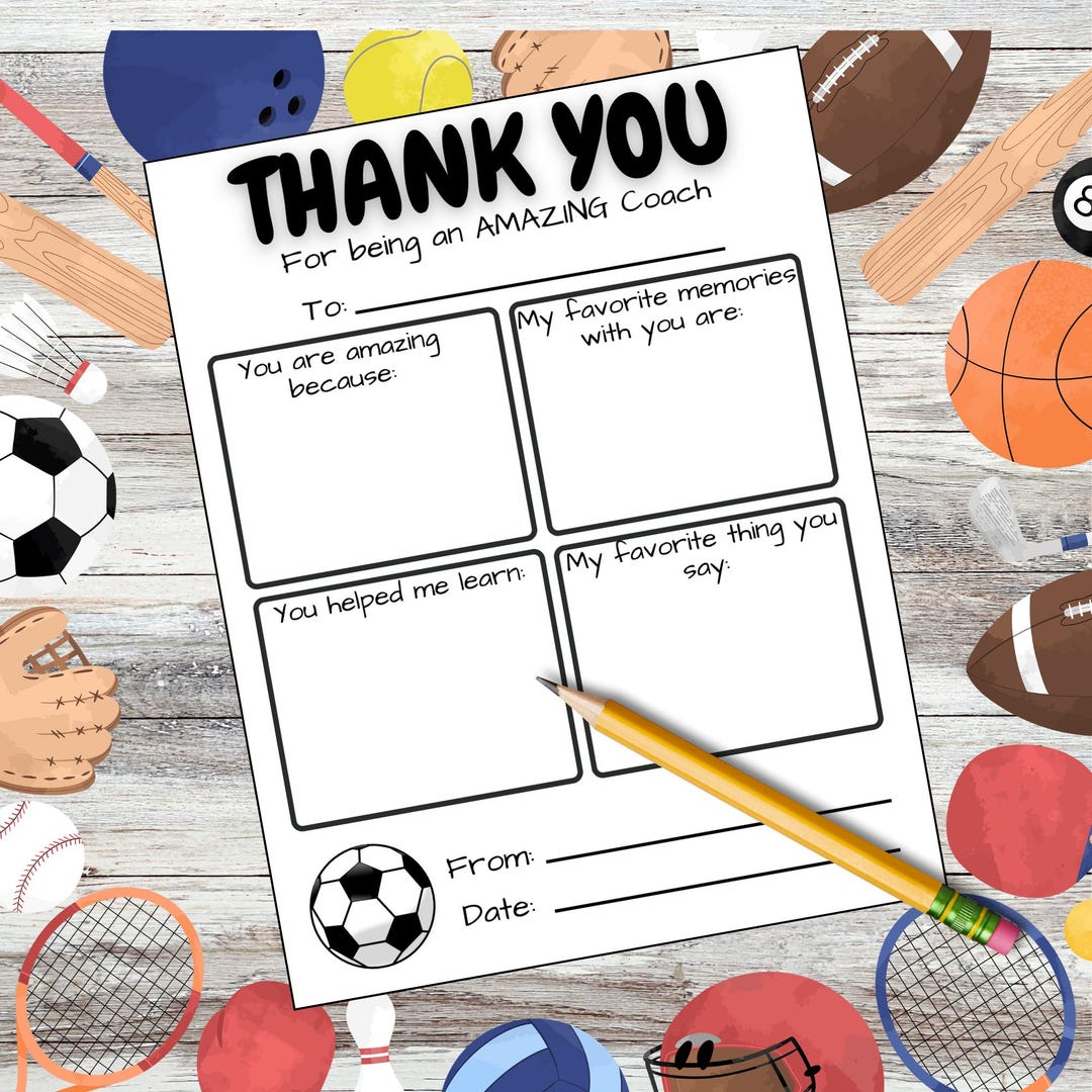 Printable Soccer Coach Thank You Letter – Fillable PDF Gift From Team ...