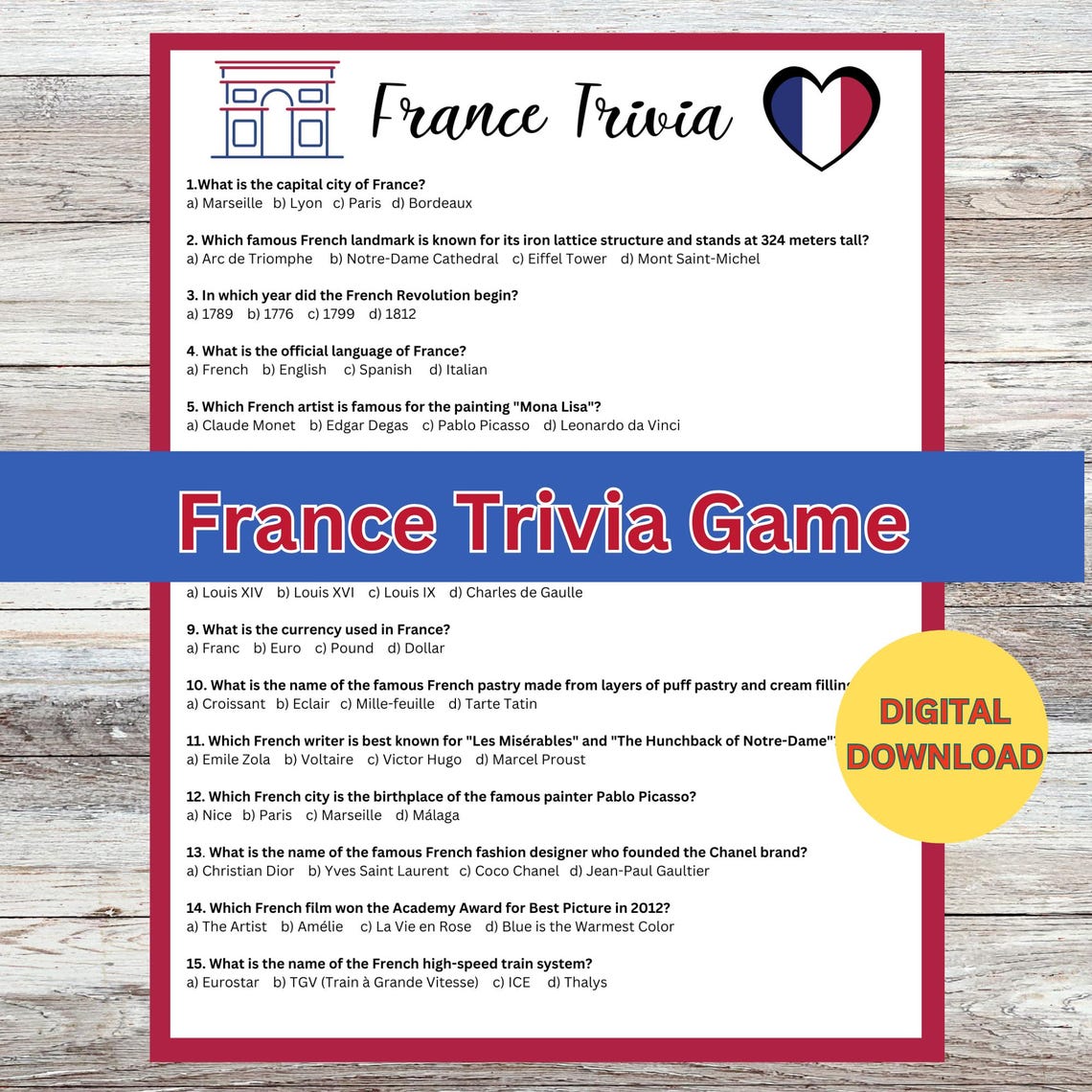 France Trivia Game, French Quiz, France Travel Game, French Trivia Quiz ...