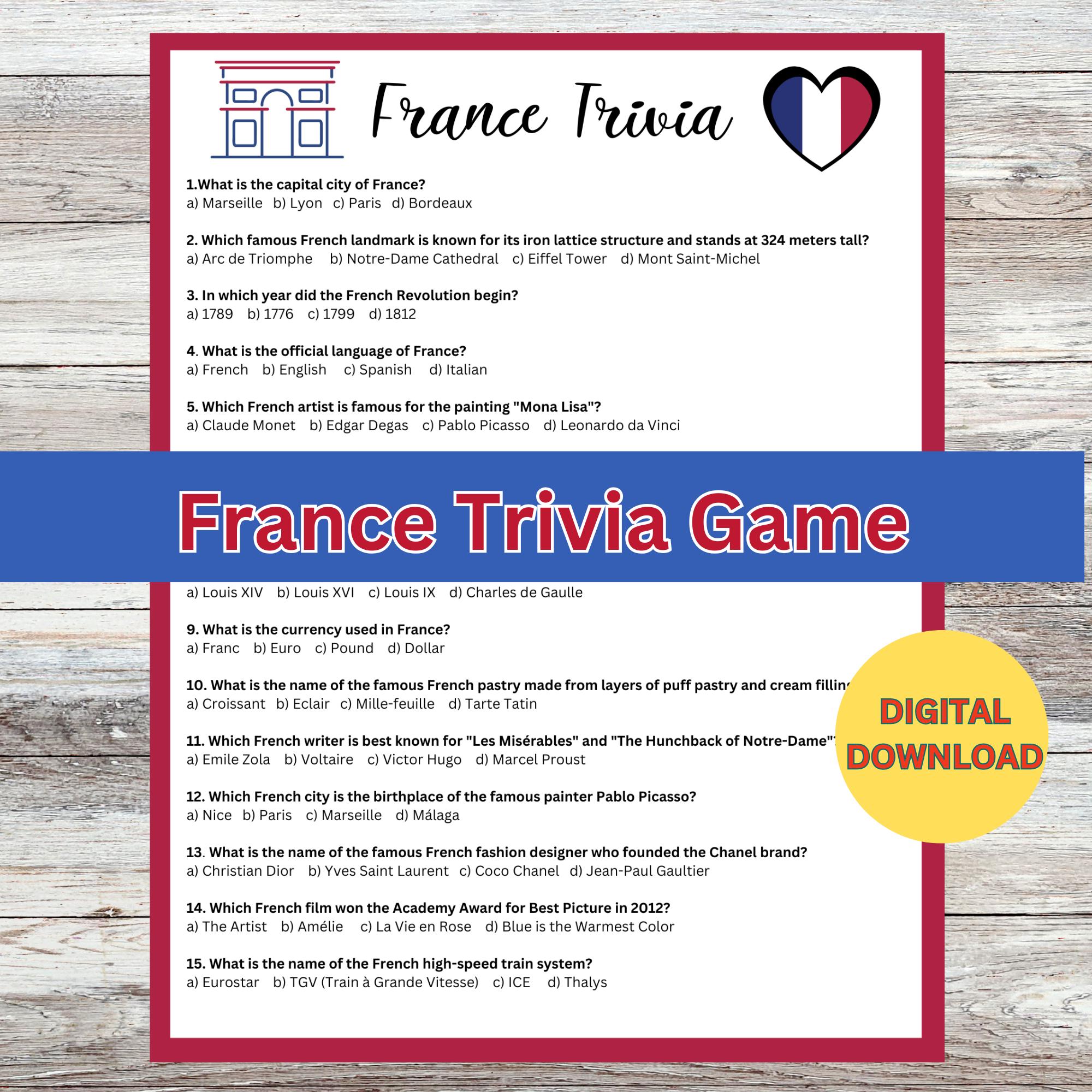 France Trivia Game, French Quiz, France Travel Game, French Trivia Quiz ...