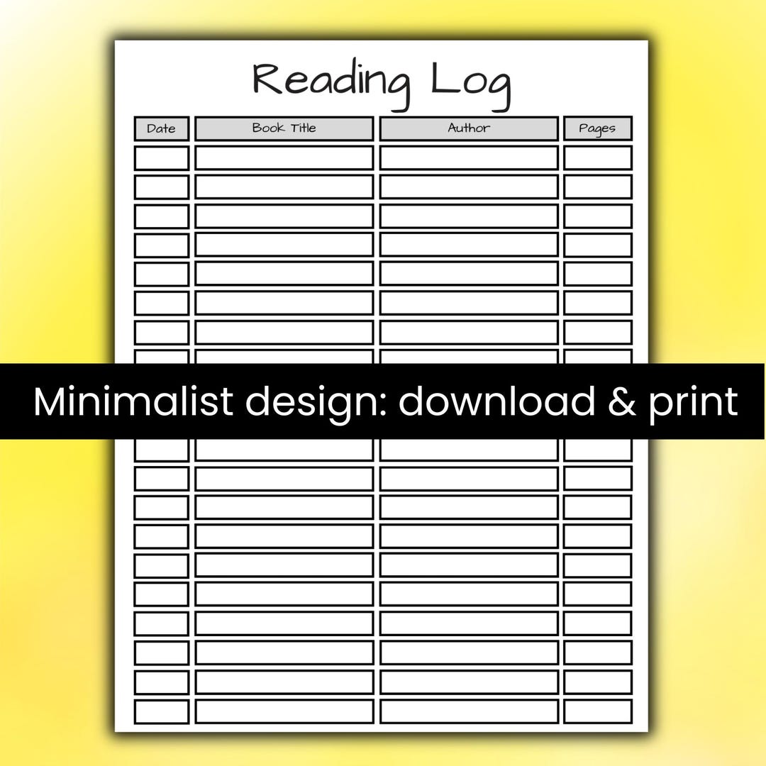 Minimalist Reading Log, One-page Reading Tracker, Book Tracker ...