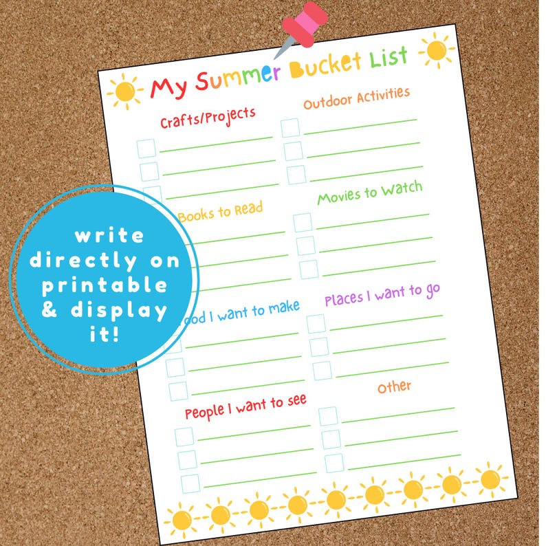 Summer Bucket List Printable, Summer Bucket List Fill in the Blank for ...