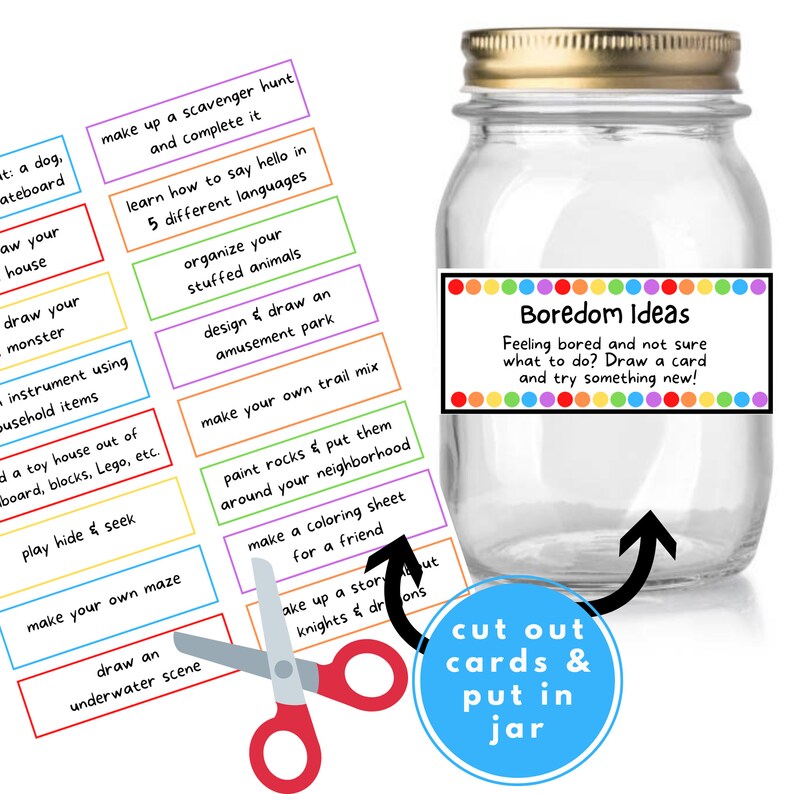 Bored Jar Cards, Boredom Jar Kit, Kids Activity Cards, I'm Bored ...