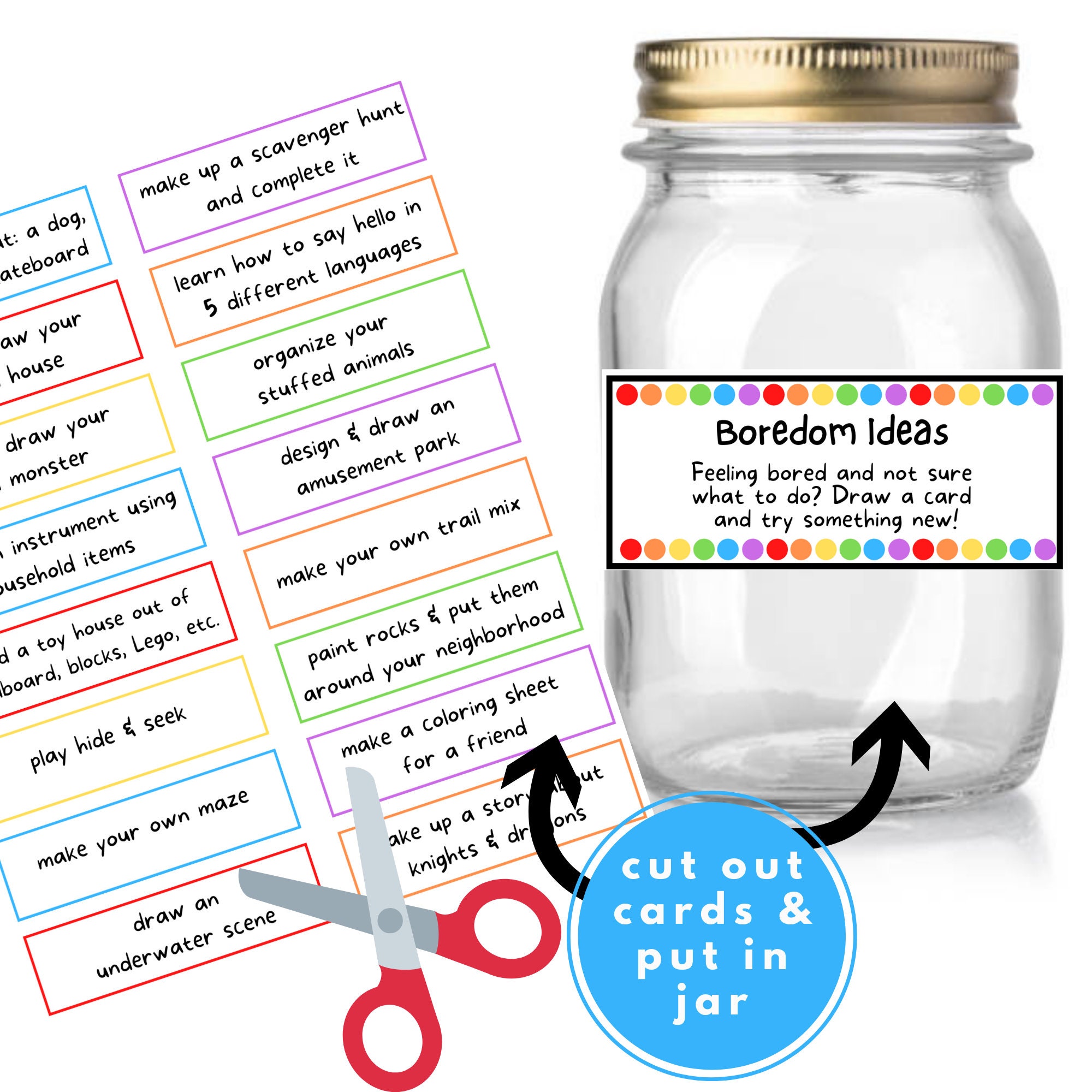 Bored Jar Cards, Boredom Jar Kit, Kids Activity Cards, I'm Bored ...