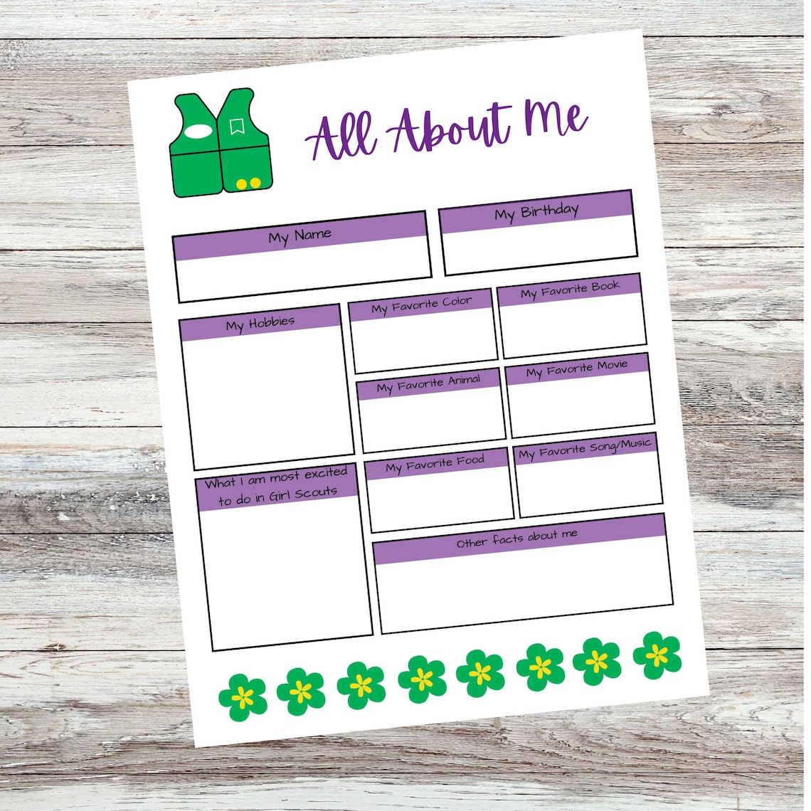 Printable Junior Girl Scout All About Me; New Troop Member All About Me ...