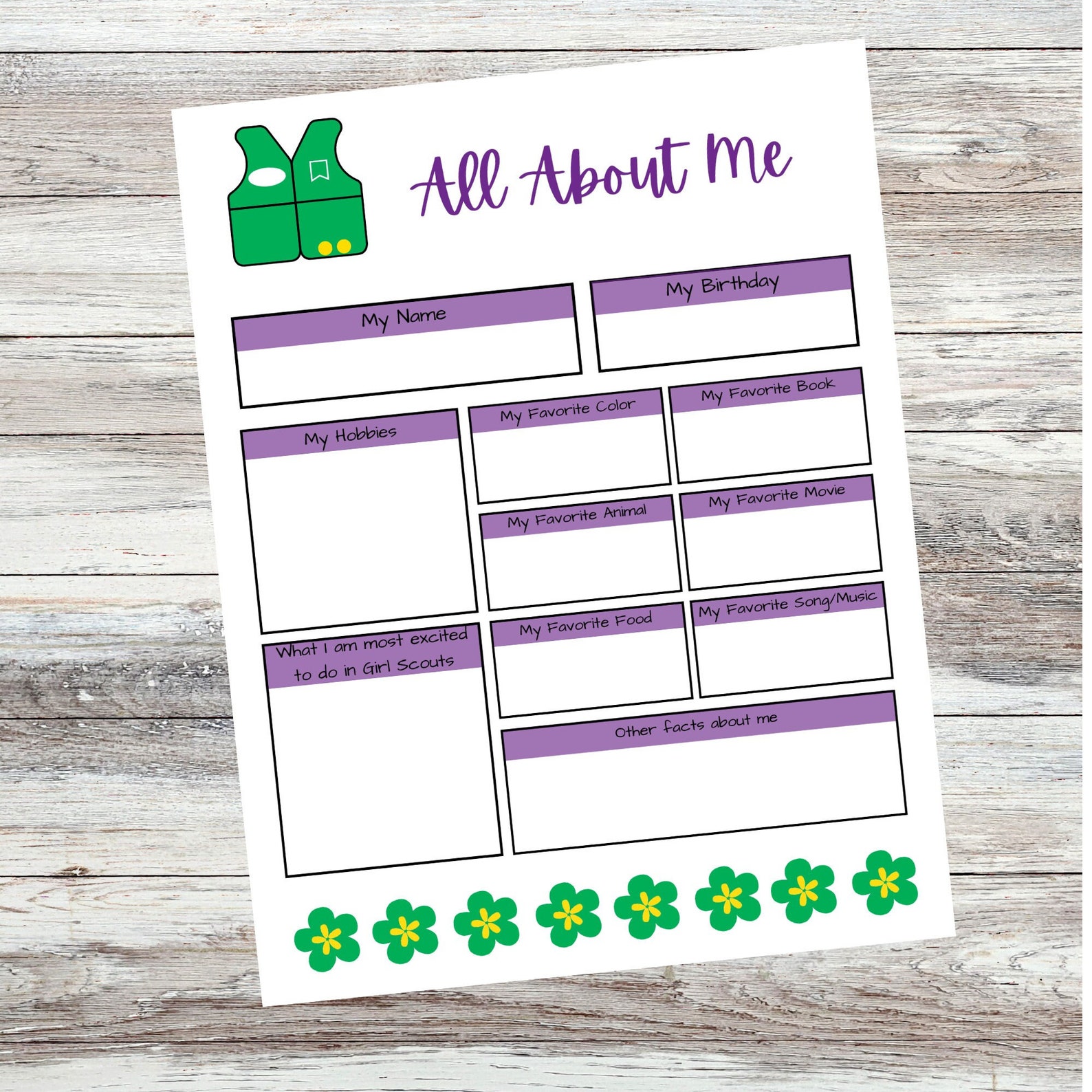 Printable Junior Girl Scout All About Me; New Troop Member All About Me ...