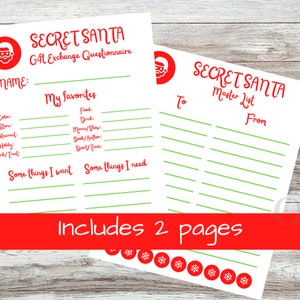 Secret Santa Gift Exchange Questionnaire, Secret Santa List, Christmas ...
