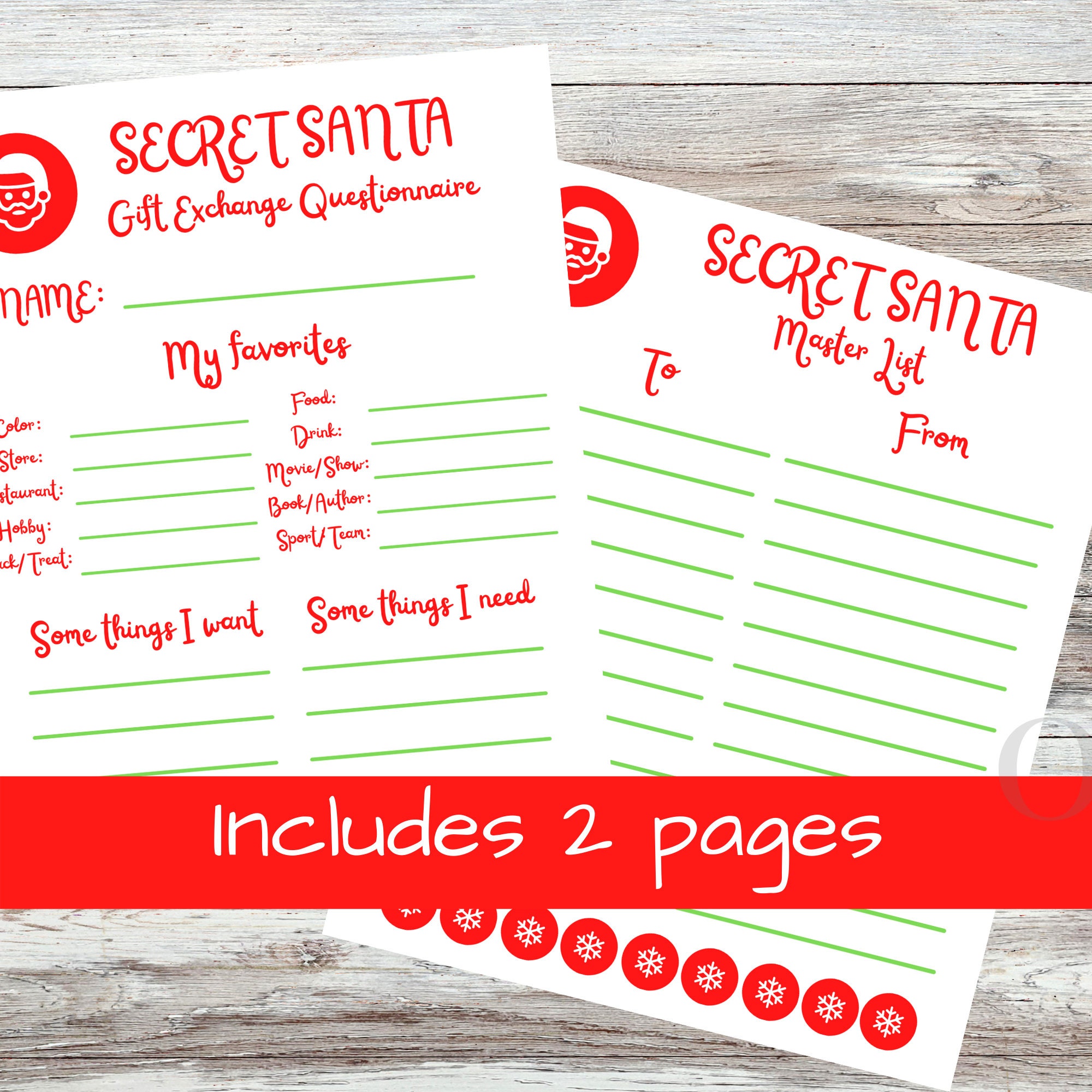 Secret Santa Gift Exchange Questionnaire, Secret Santa List, Christmas ...