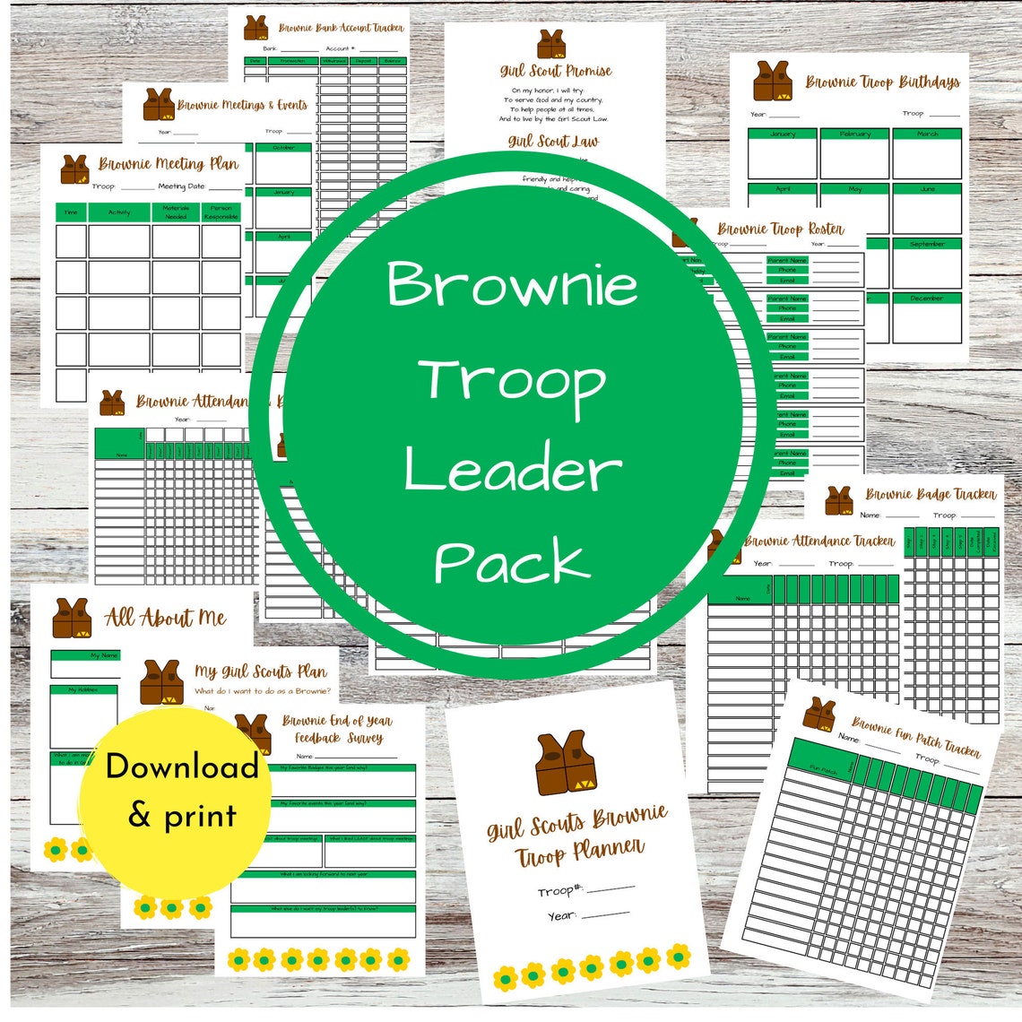 Printable Brownie Girl Scout Troop Leader Planning and Organizing Kit ...