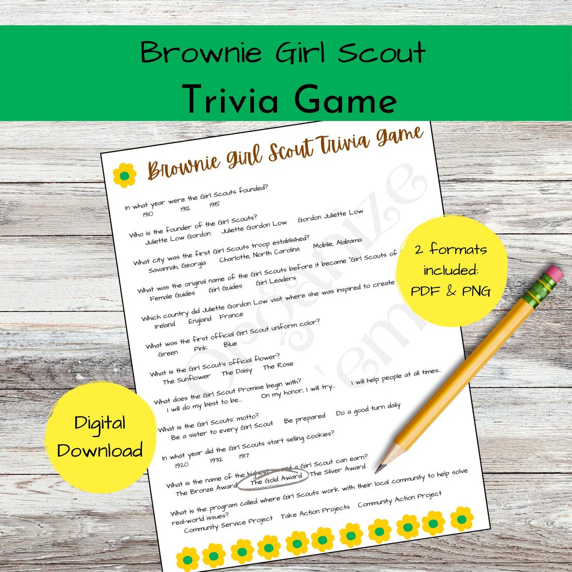 Printable Brownie Girl Scout Trivia Game, Girl Scouts Leader Game ...