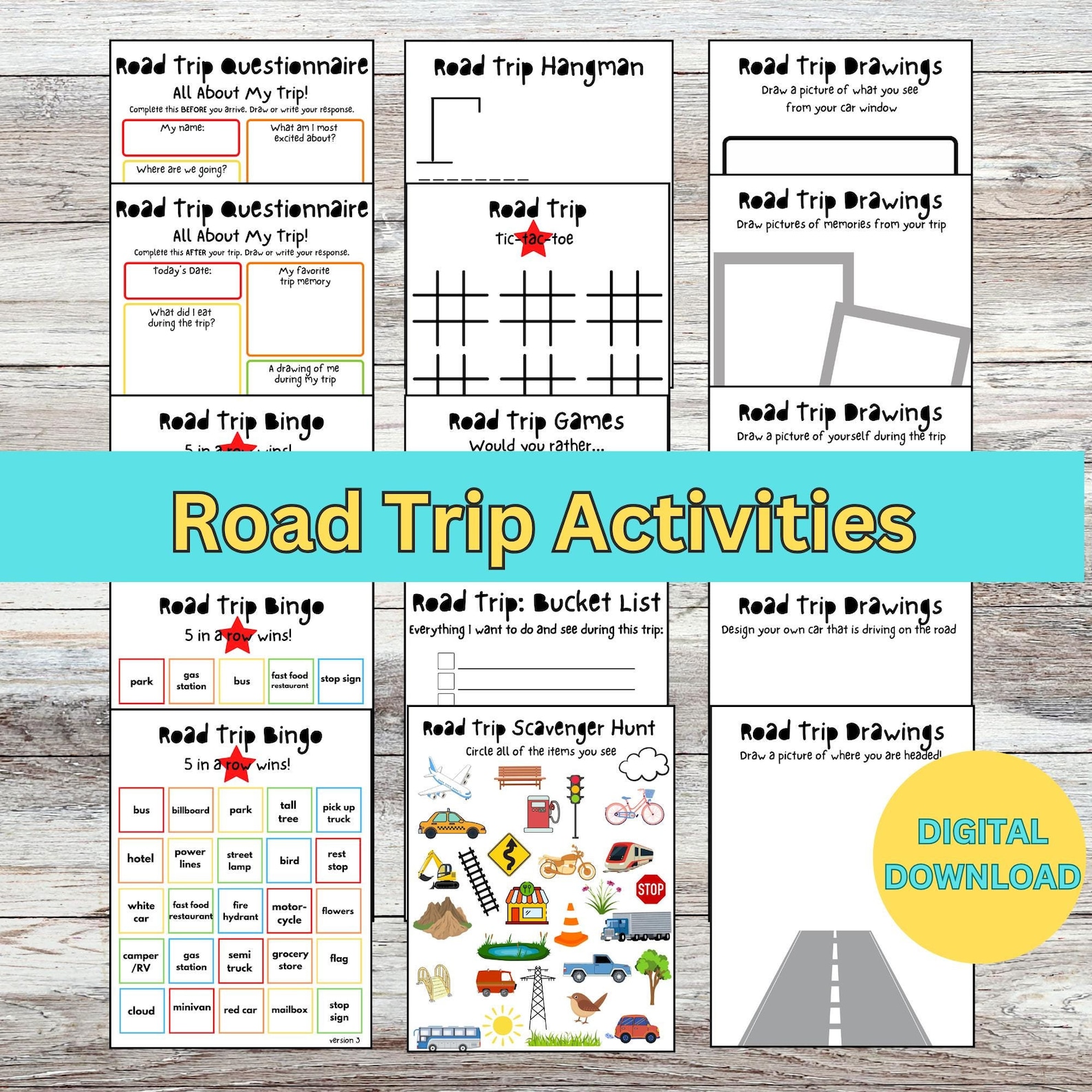 Printable Road Trip Activity Bundle: Kid-friendly Travel Games ...