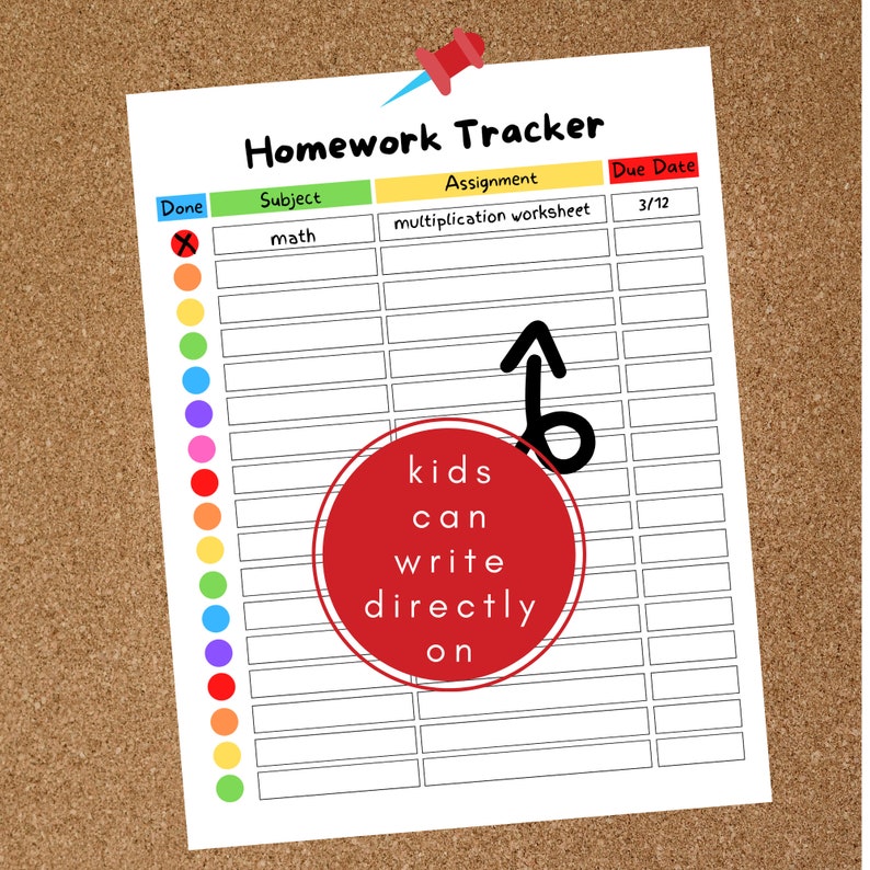 Printable Homework Tracker, Elementary and Middle School, Fill In ...