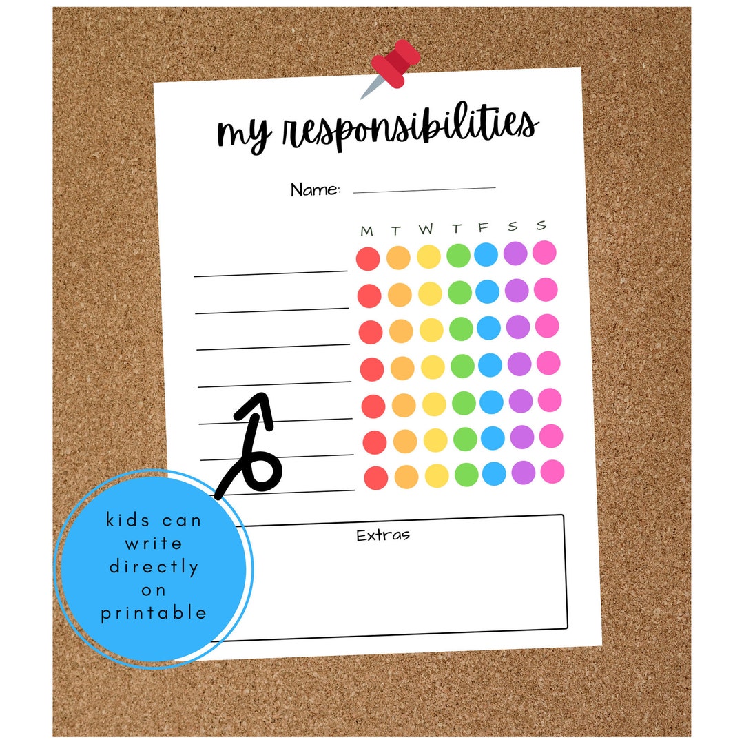 Printable Kids Chore Chart, Responsibility Chart, Kids Chores, Kids ...