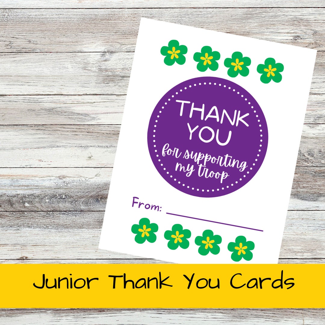 Junior Girl Scouts Thank You Cards Printable; Cookie Sales, Fall ...