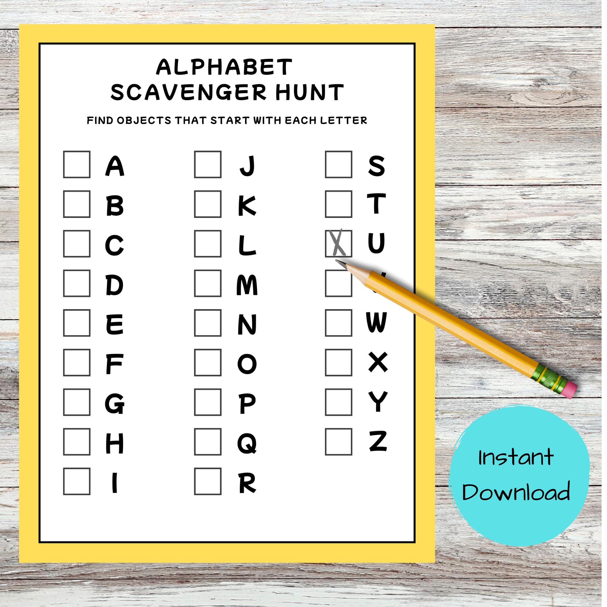 Alphabet Scavenger Hunt - Printable PDF (5 Colors) | Digital Download ...