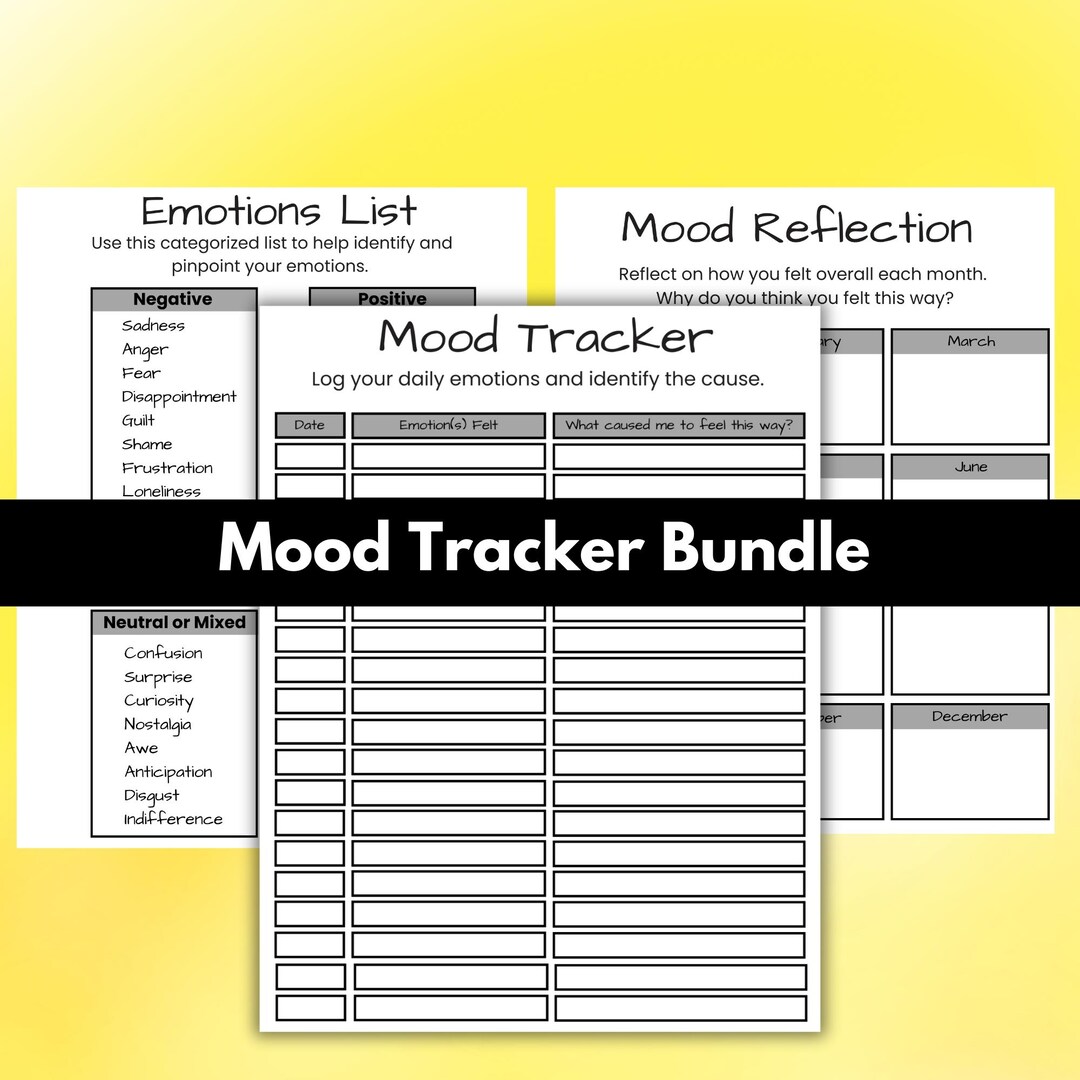 Digital Mood Tracker, Mental Health Journal Page, Emotion Reflection ...