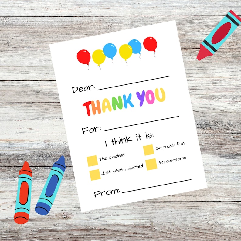 Rainbow Printable Fill in the Blank Thank You Cards, Boys and Girls ...
