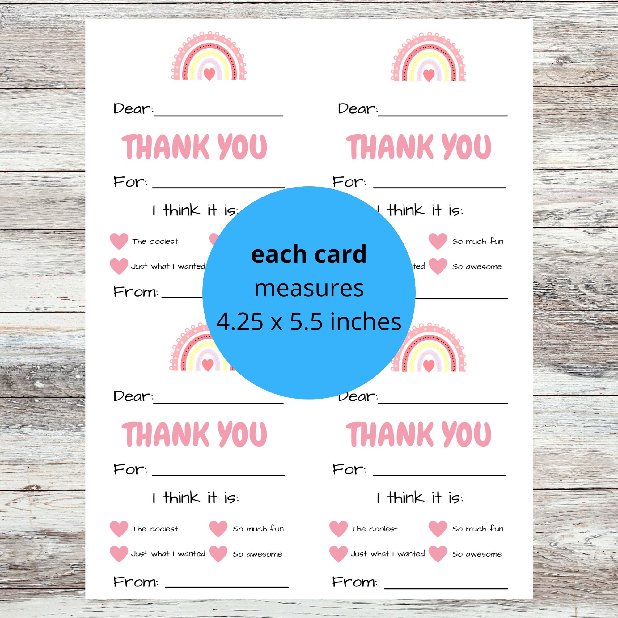Printable Pink Kids Thank You Cards - Fillable Birthday Party Notes for ...