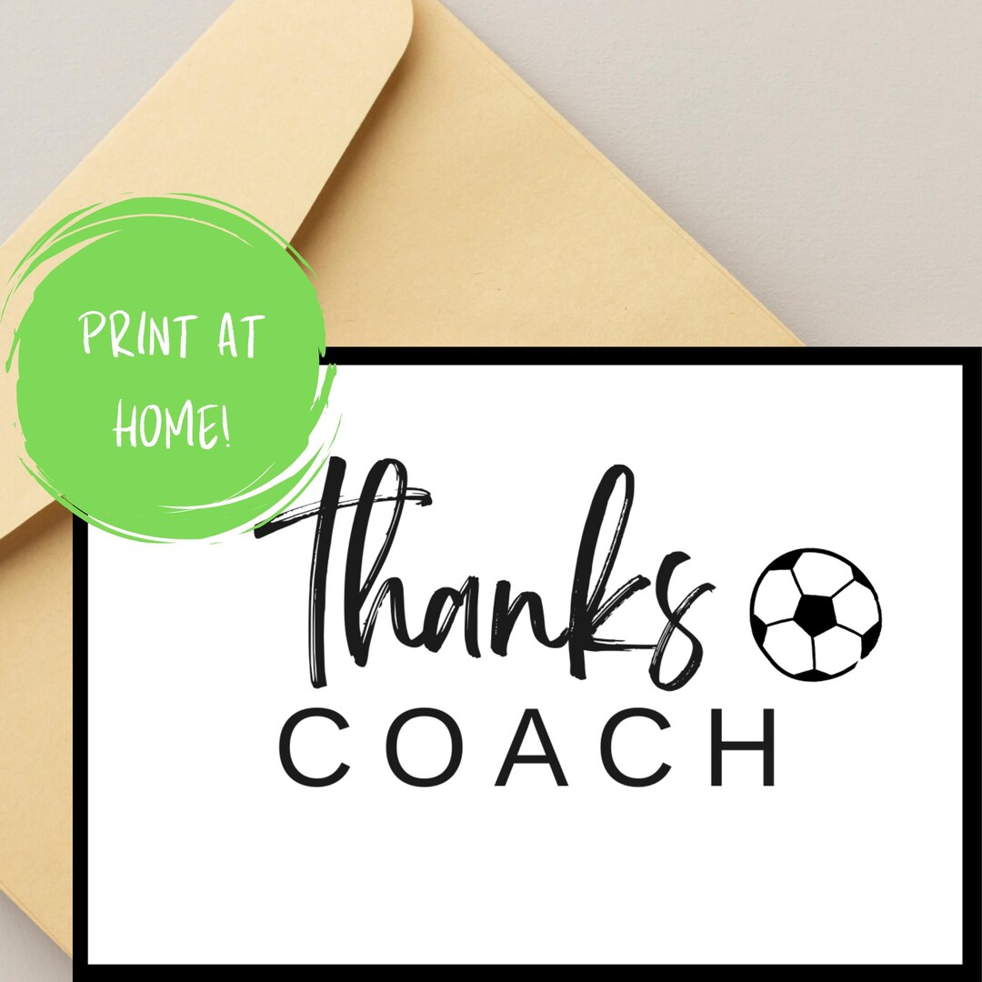 Printable Soccer Coach Thank You Card | DIY Foldable 5x7 Card | Instant ...