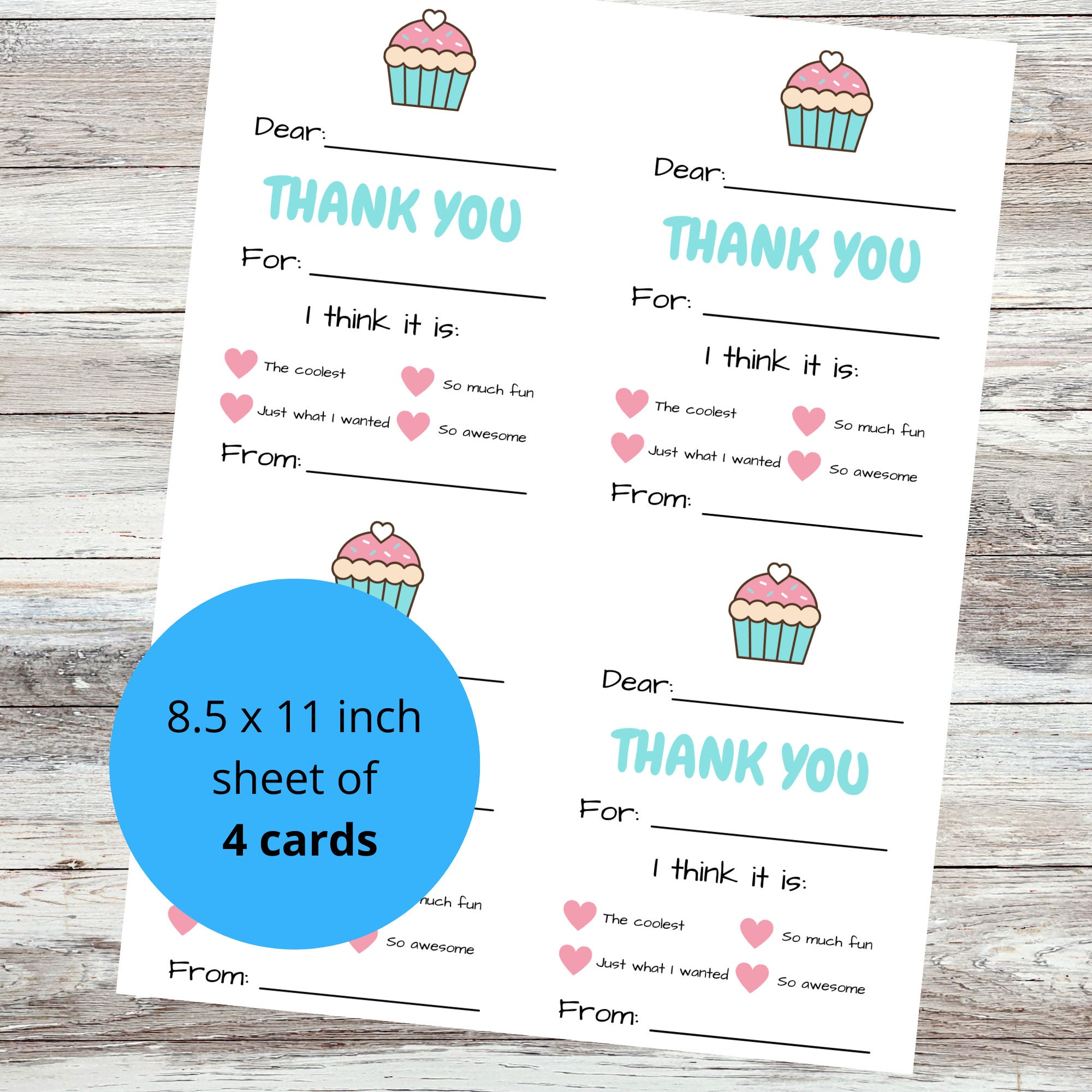 Printable Fill in the Blank Kids Thank You Cards, Thank You Kids ...