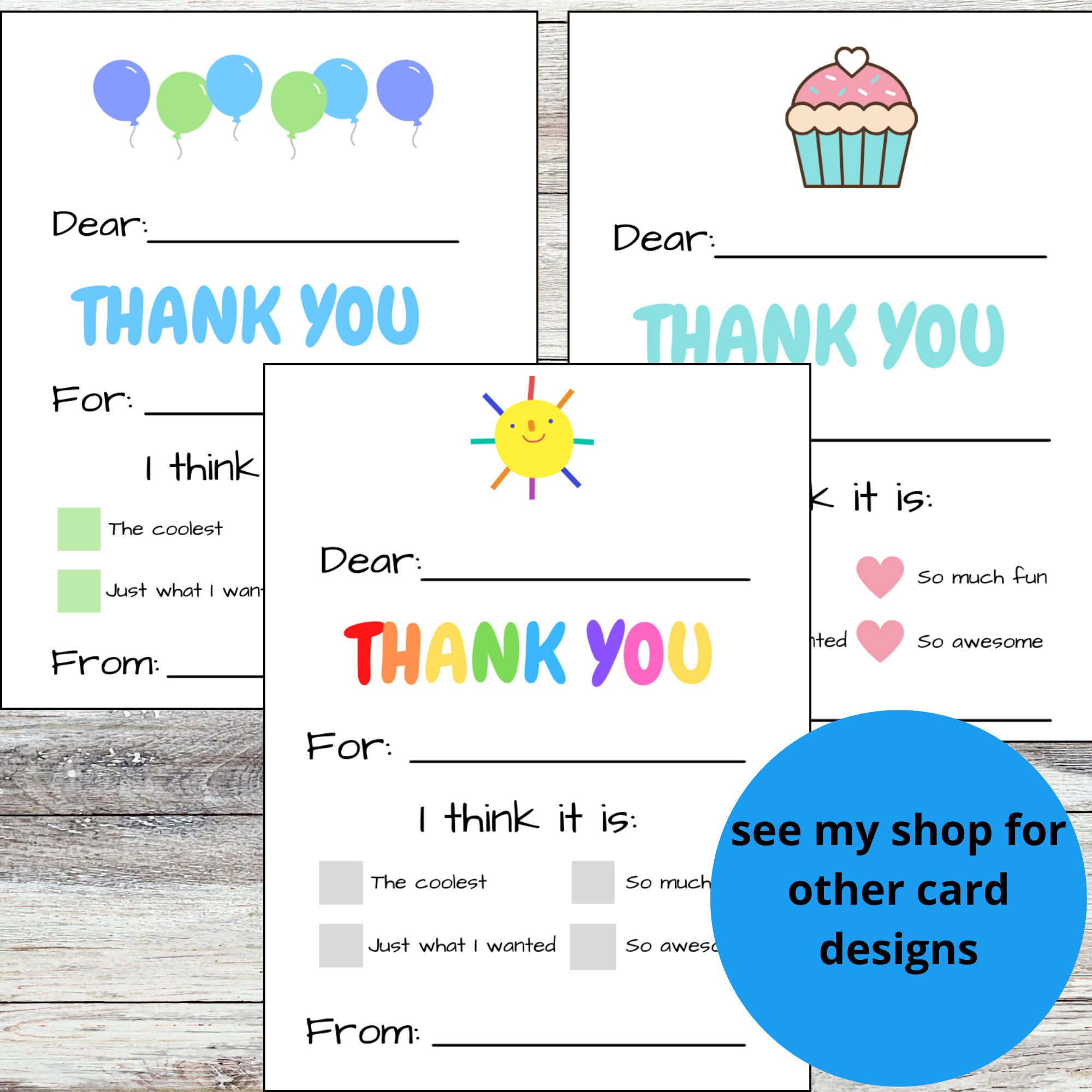 Printable Pink Kids Thank You Cards - Fillable Birthday Party Notes for ...