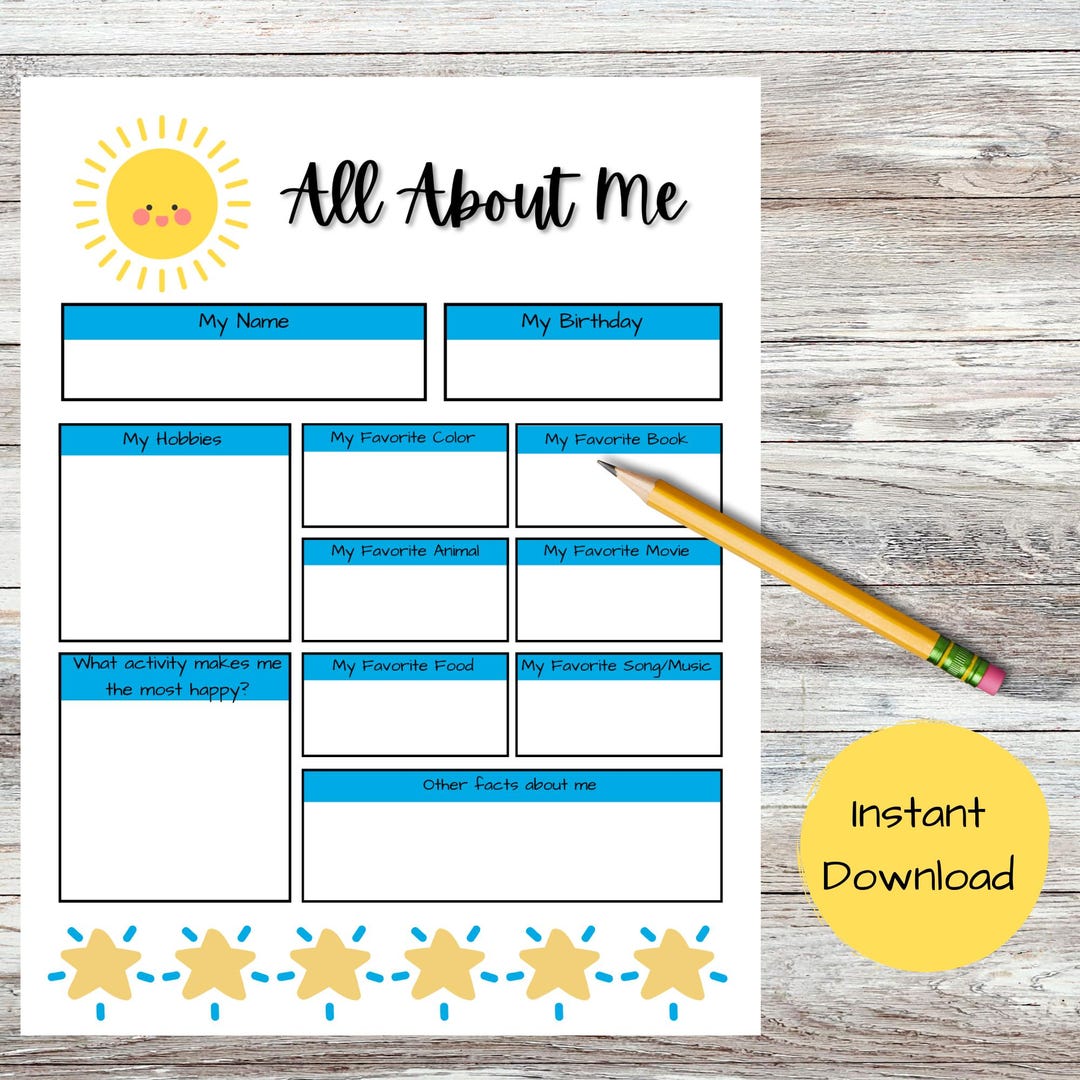 Printable All About Me; Elementary School Activity, About Me ...