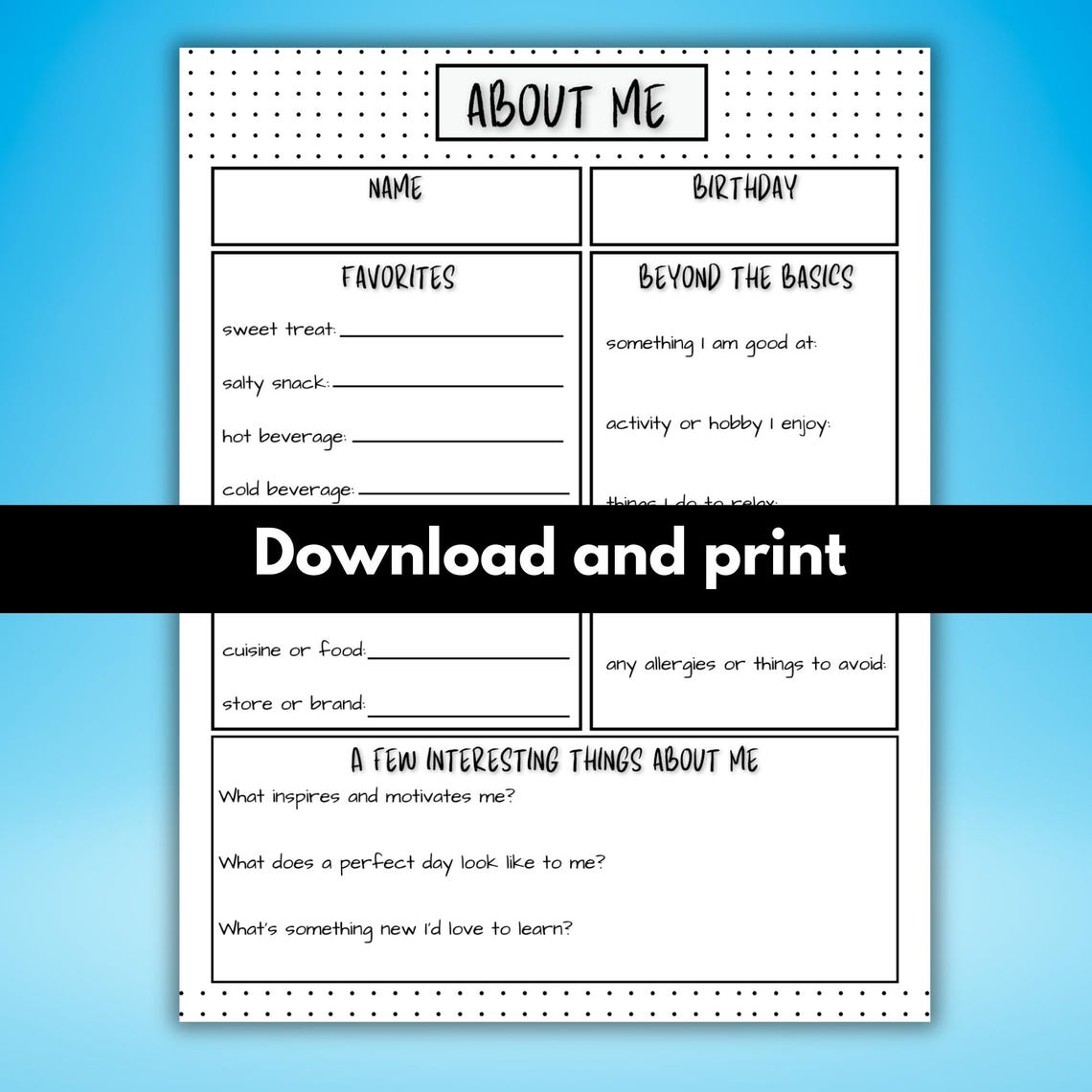 Printable About Me Worksheet | Coworker, Student, Teacher, Family ...