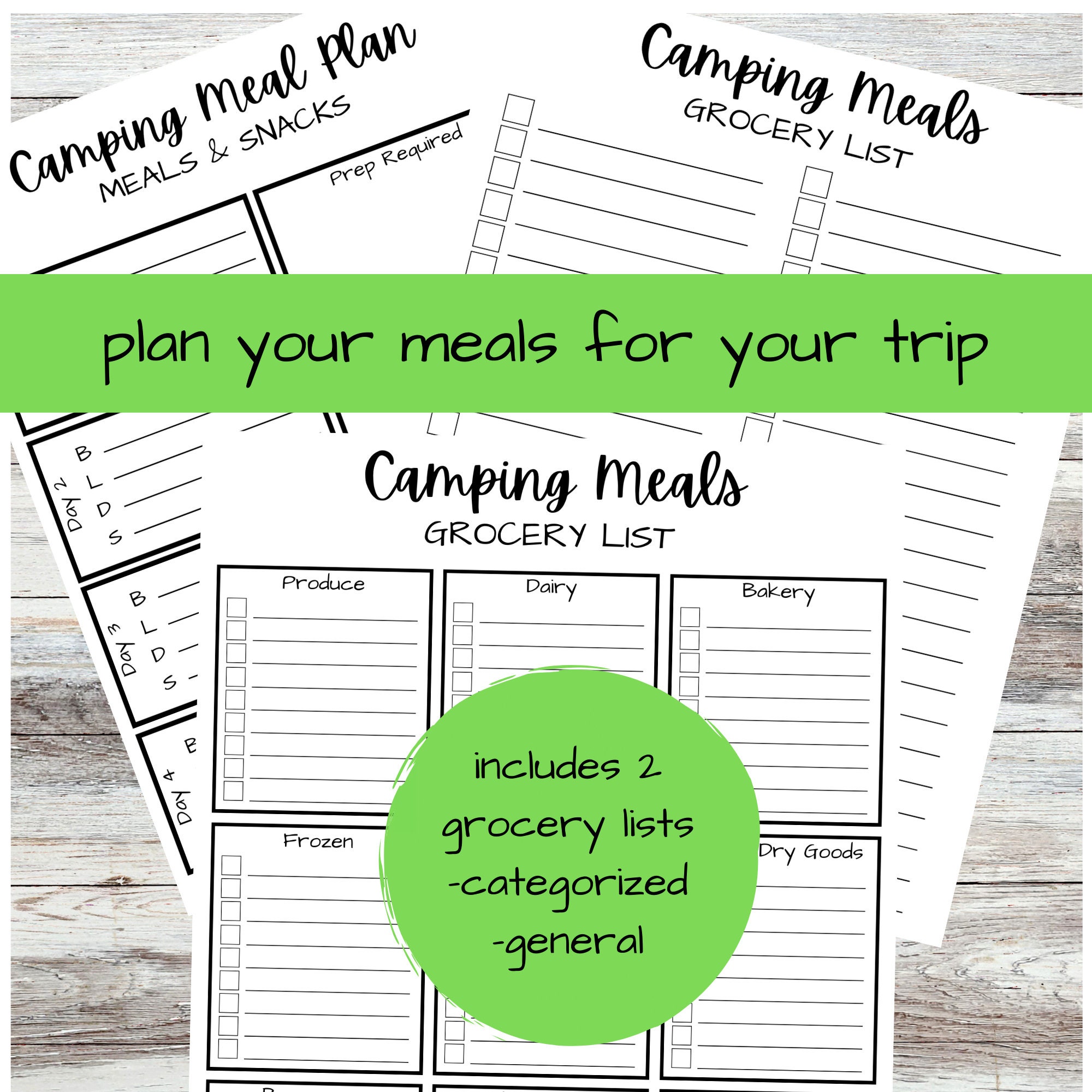 Printable Camping Trip Meal Planner & Grocery List | Travel Food ...