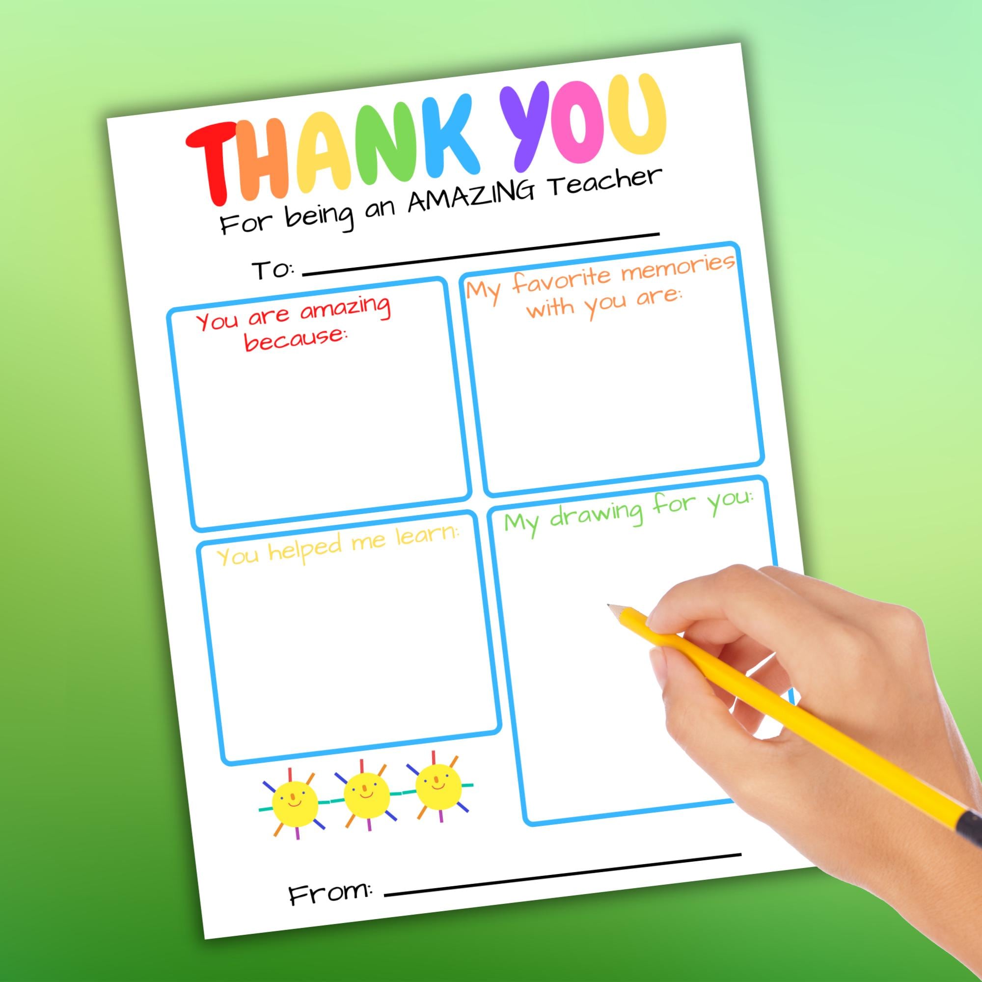 Teacher Appreciation Gift; Printable Fill in the Blank Kids Thank You ...