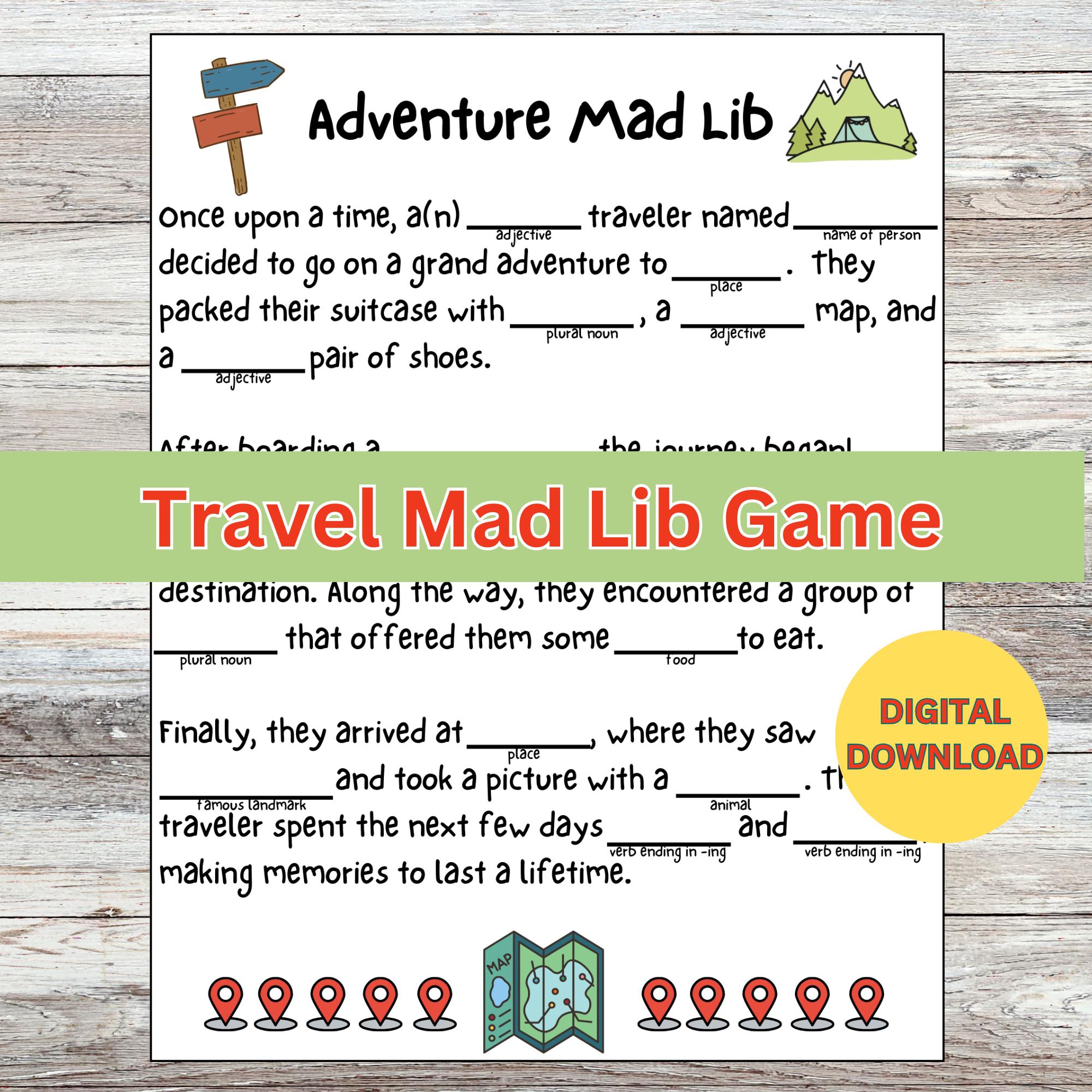Travel Mad Libs, Kids Word Game, Travel Games, Family Road Trip Game ...
