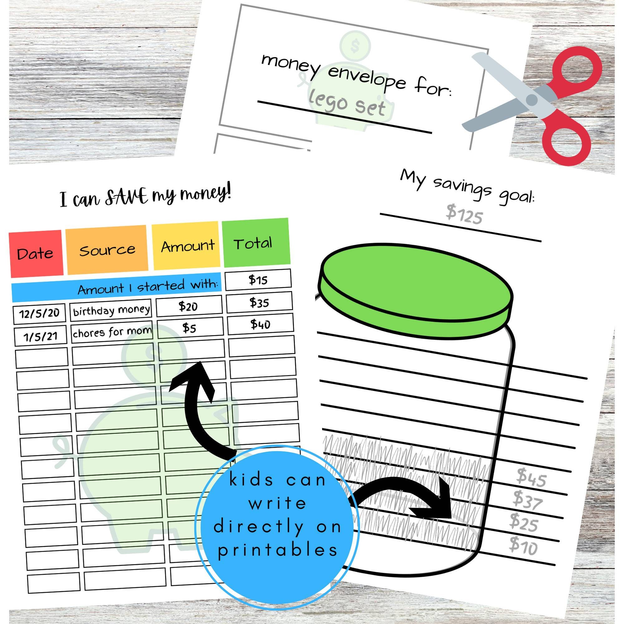 Printable Kids Savings Tracker, Money Envelope Kit I Can Save My Money ...