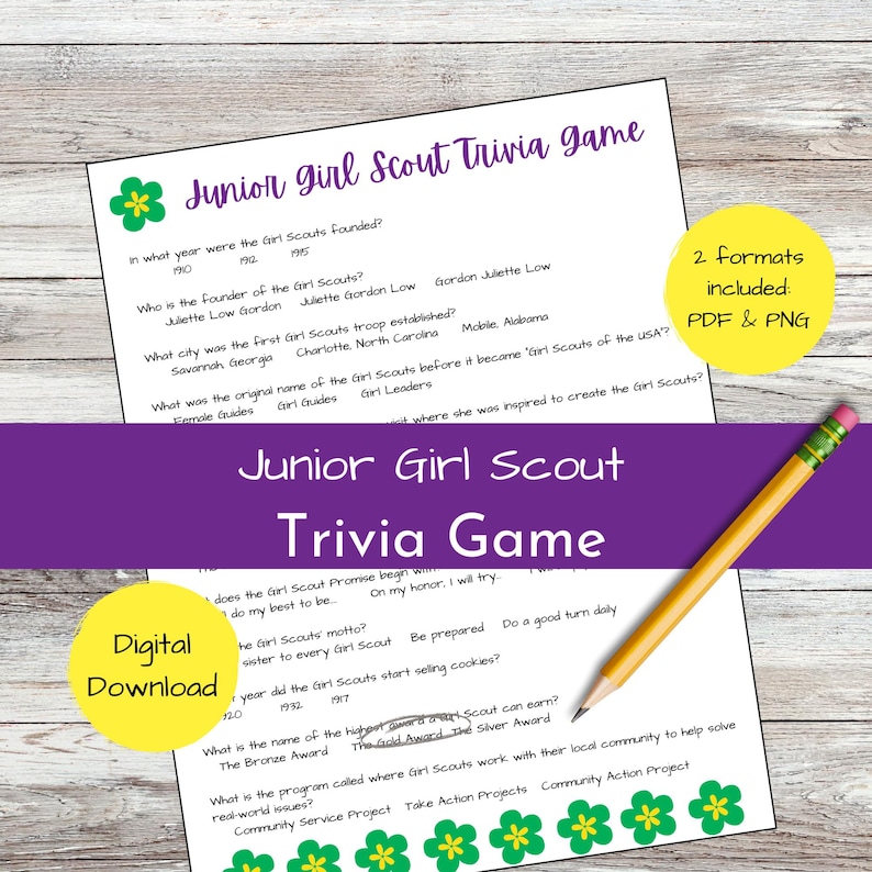 Printable Junior Girl Scout Trivia Game - Fun PDF Activity for Leaders, Troops, and ...