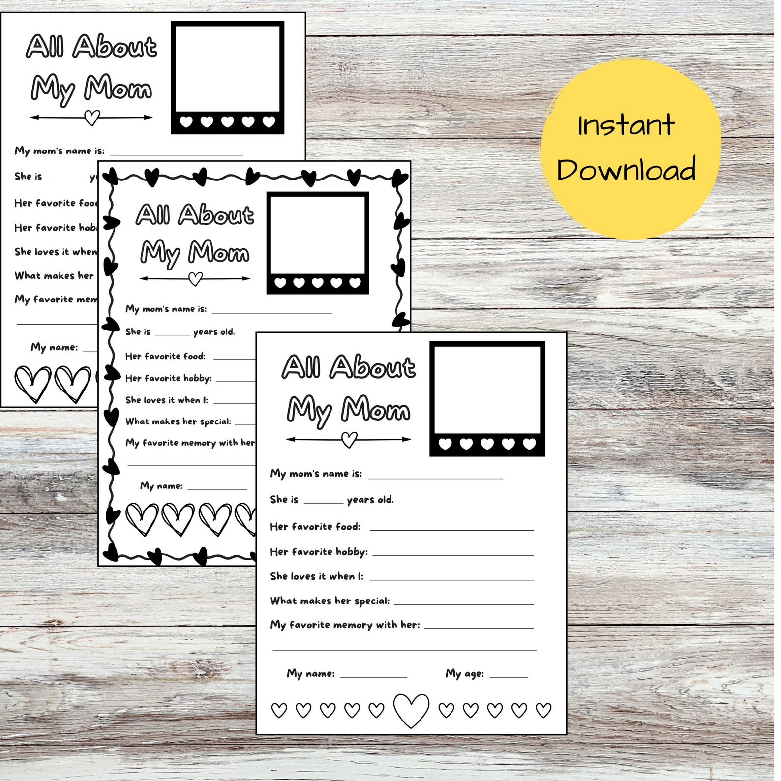 All About Mom, Printable Mothers Day Gift, All About My Mom Coloring ...