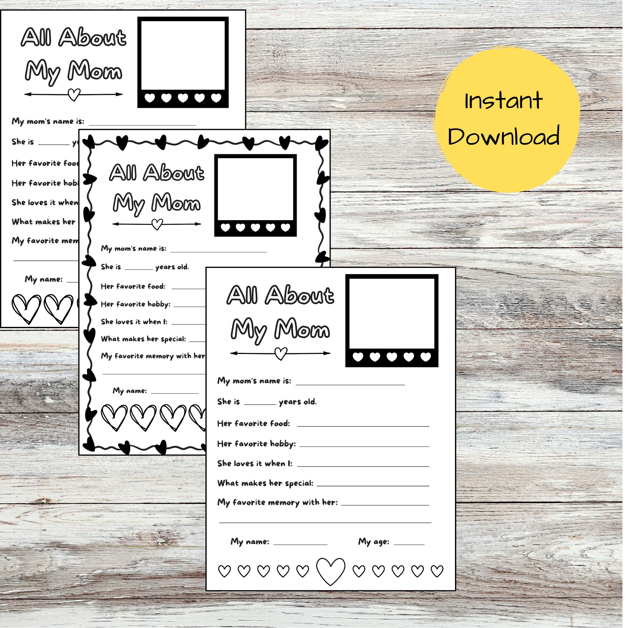 All About Mom, Printable Mothers Day Gift, All About My Mom Coloring ...