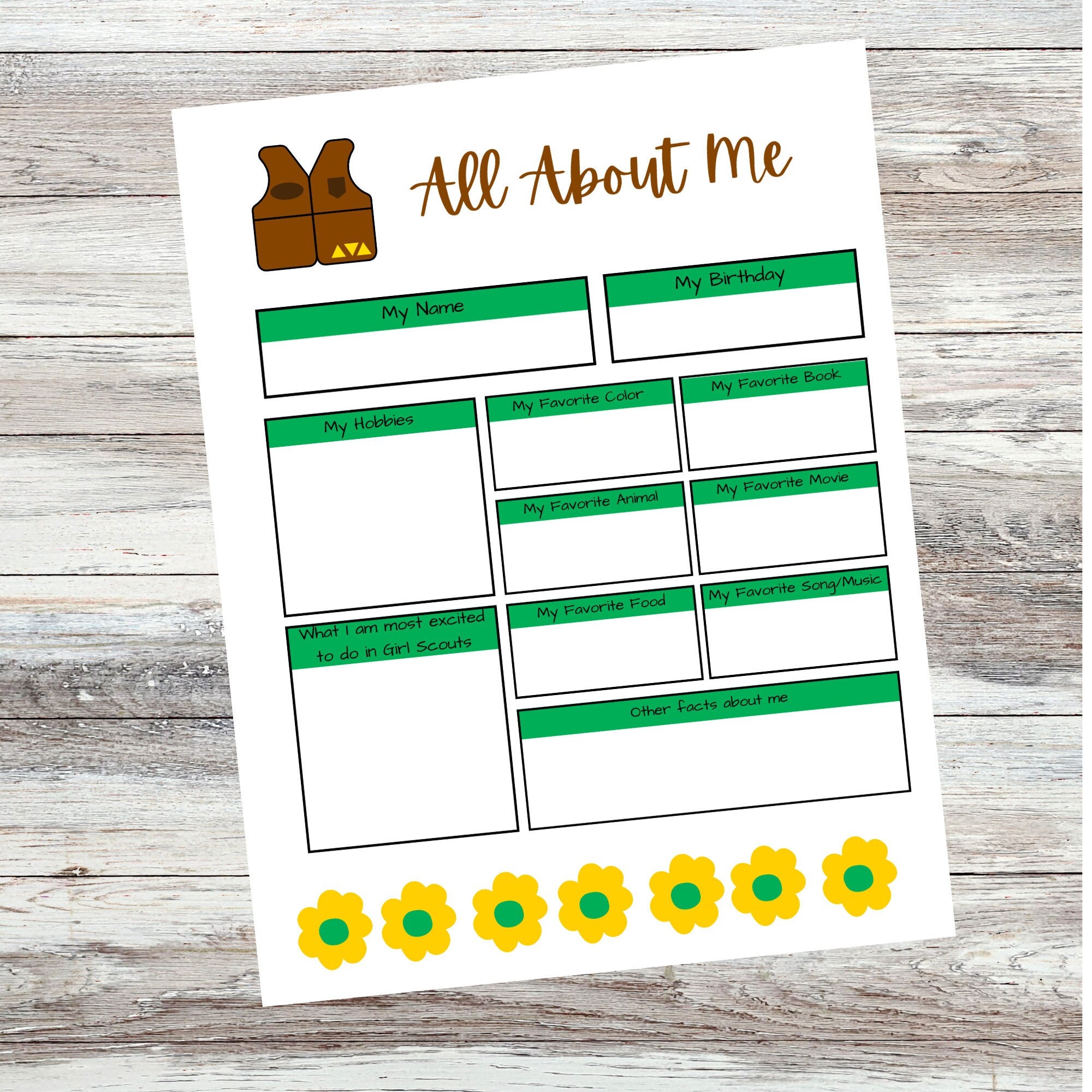 Brownie Junior Girl Scout All About Me; New Troop Member All About Me ...