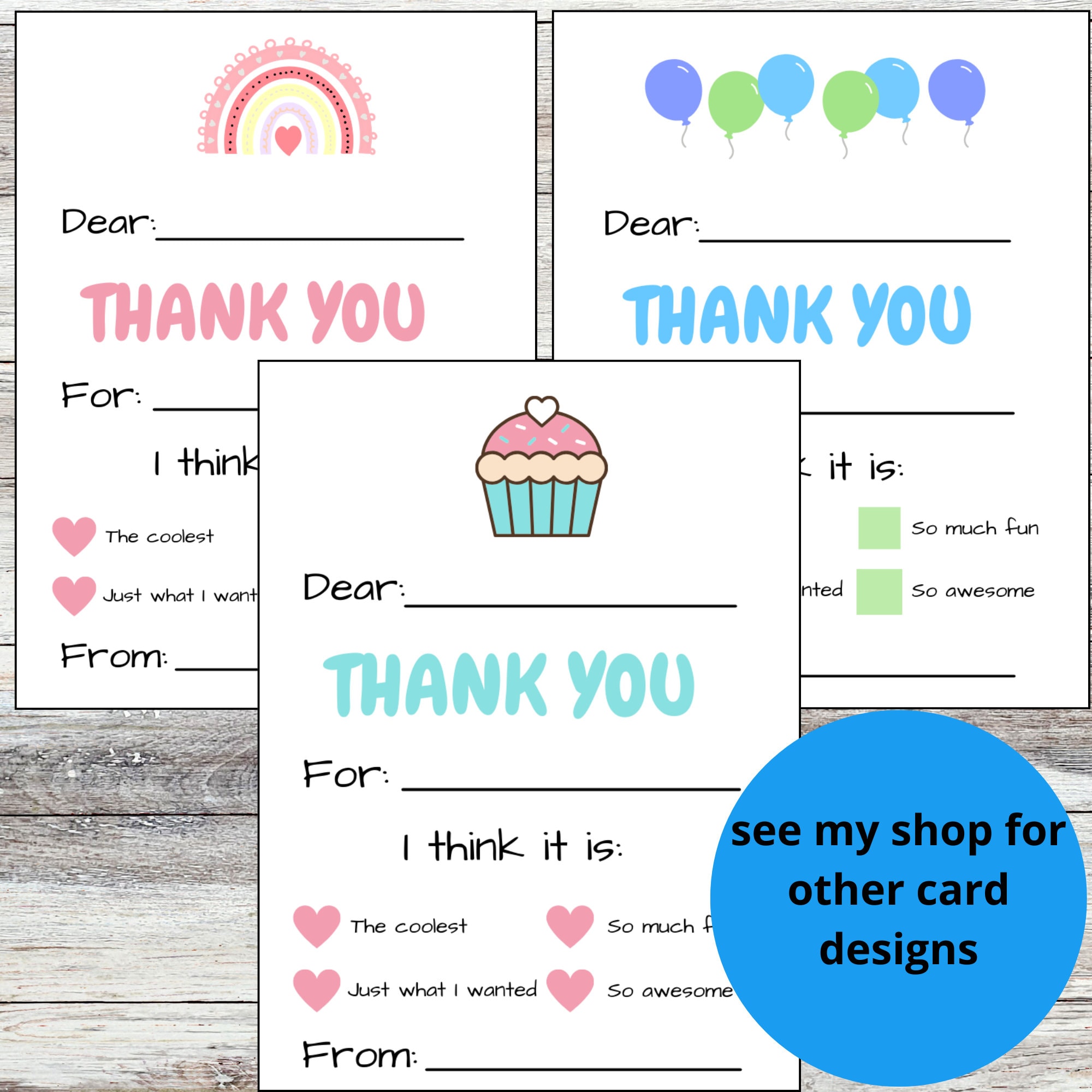 Printable Fill in the Blank Kids Thank You Cards, Thank You Kids ...