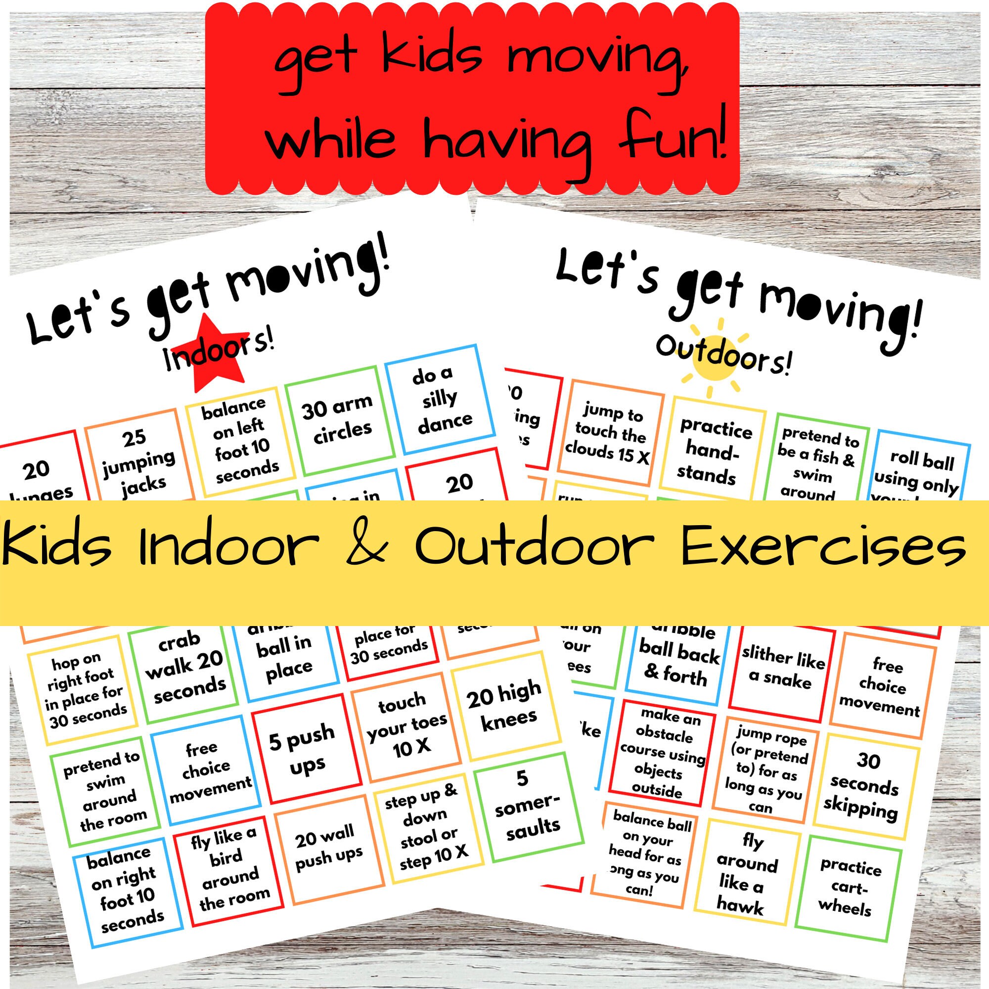 Printable Kids Exercise Activities Indoor Outdoor Get Kids - Etsy