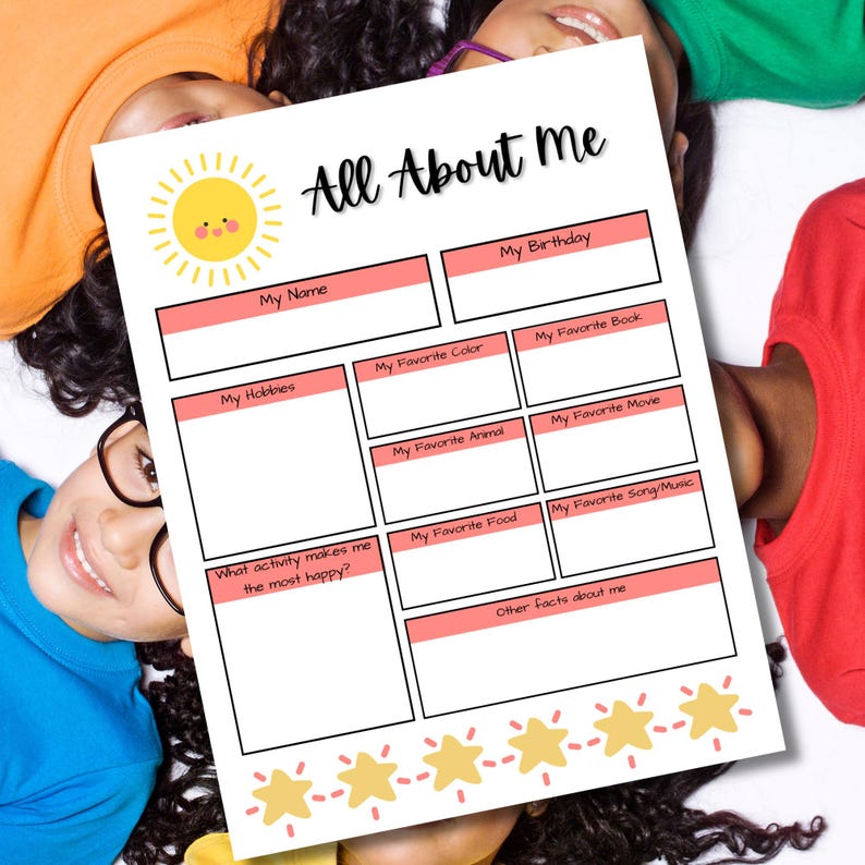 Printable All About Me; Elementary School Activity, About Me ...